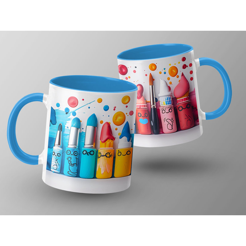 East Urban Home Set of 3 Kids Drawing Style 11oz Accent Mugs – White ...