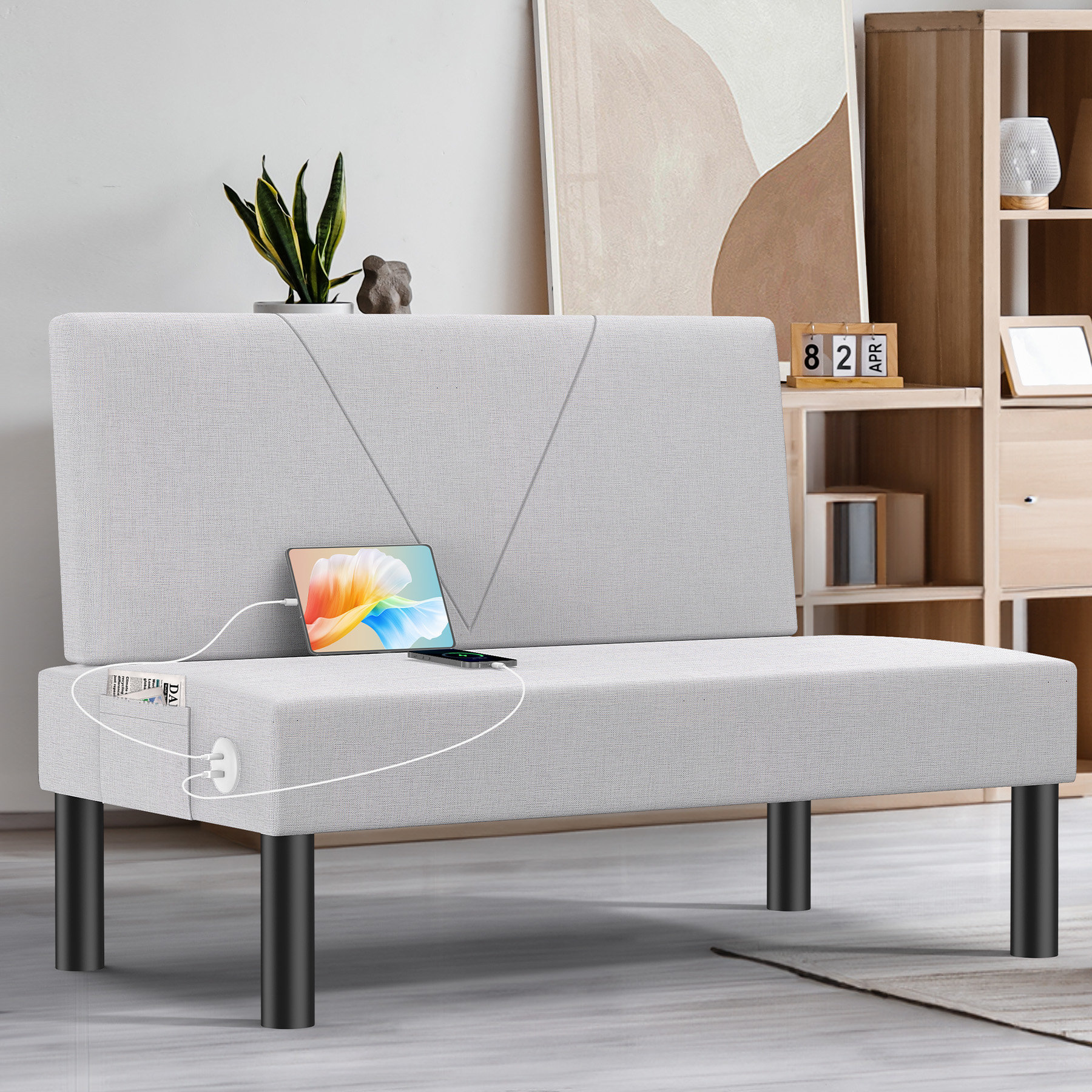 Ebern Designs 41" Mini Couch With USB Charging Port, Small Office ...