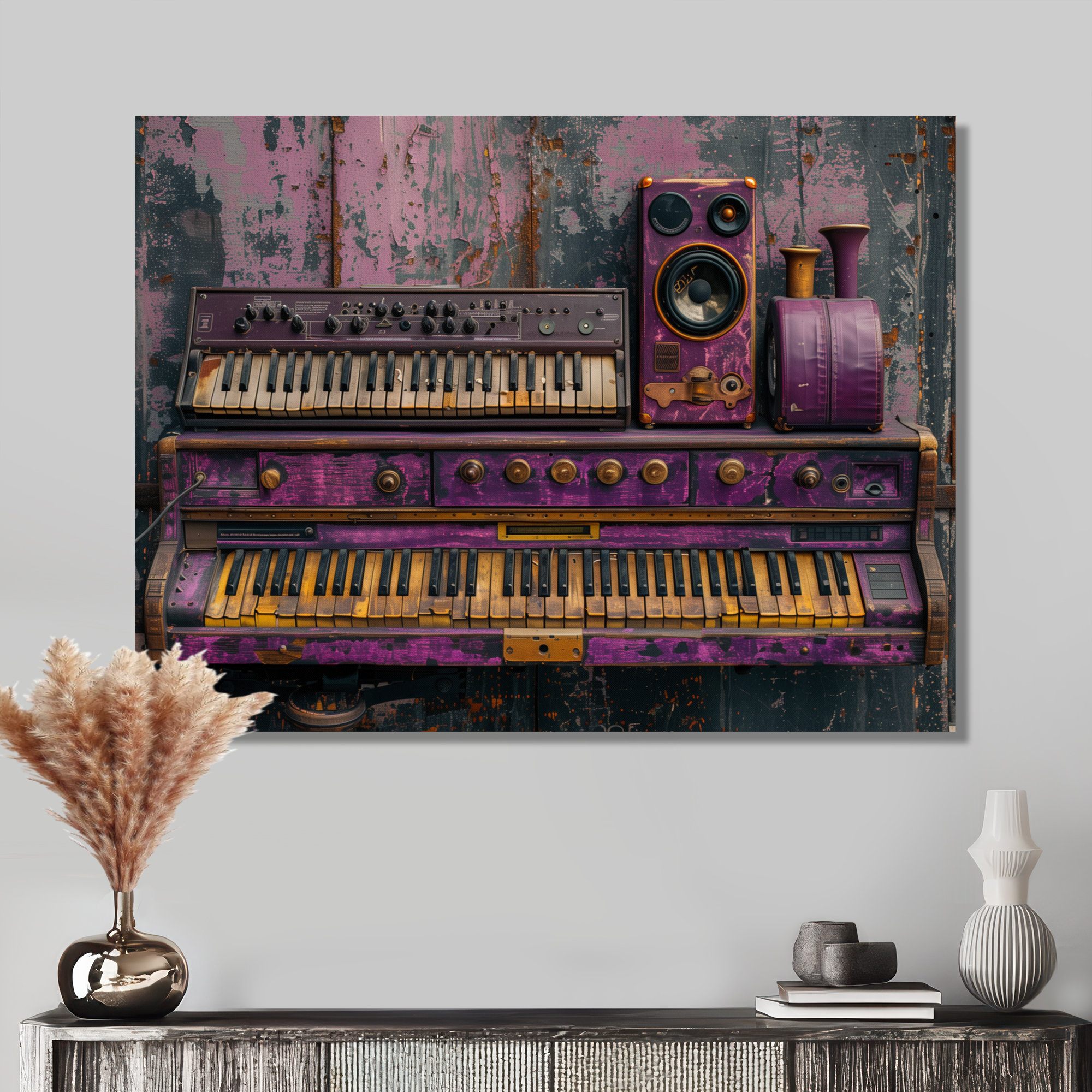 Winston Porter 'Purple Gold Music Instument Keyboard - Music Wall Art ...