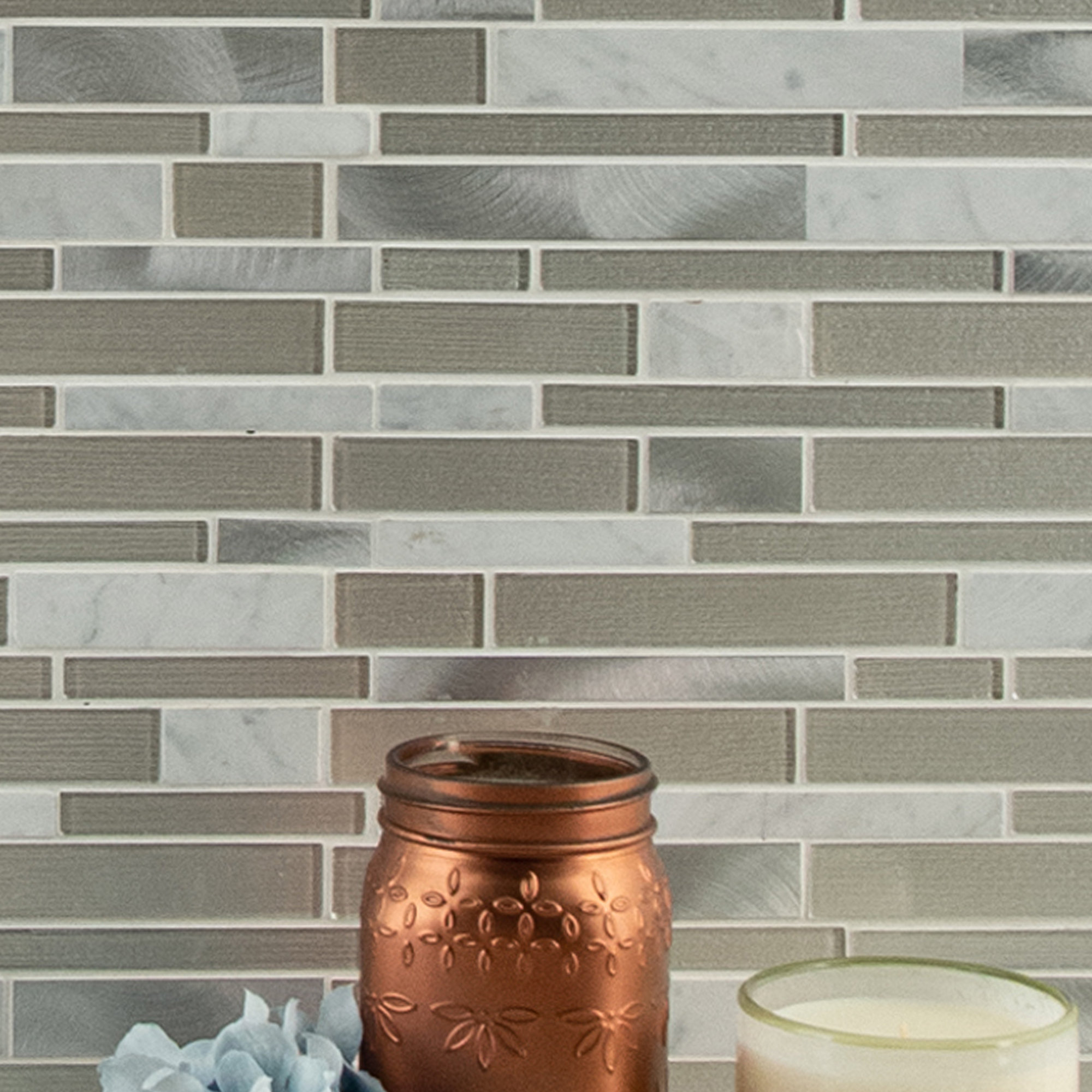 Ackland Interlocking 12 in. x 12 in. Metal Stone Glass Blend Mosaic ...