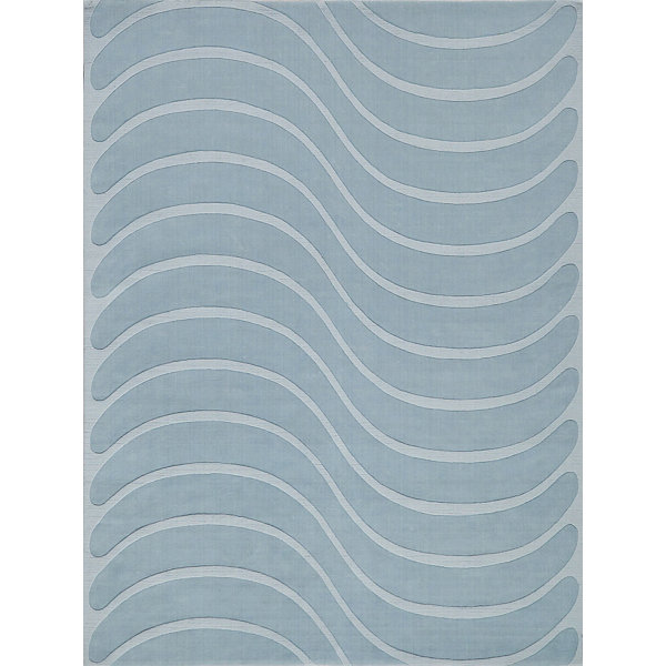 Exquisite Rugs Tempo Handmade Hand Loomed Wool Light Blue Rug | Wayfair