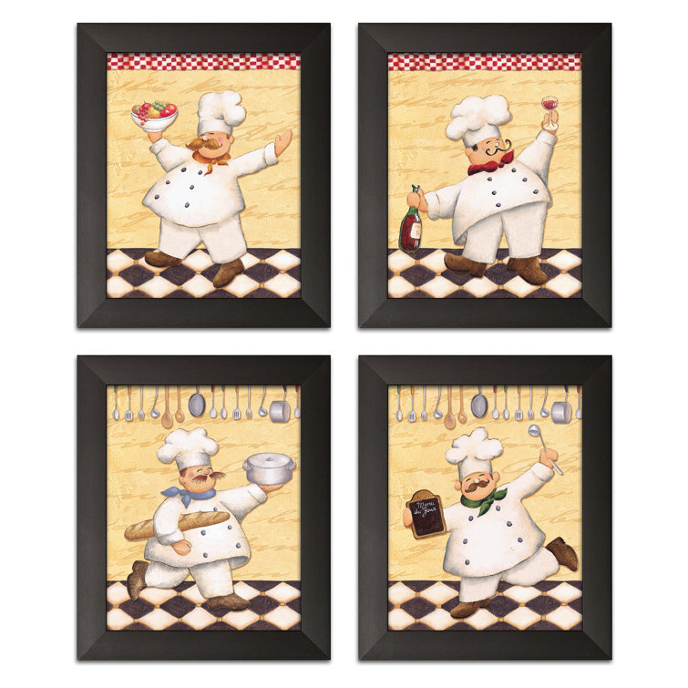 Fleur De Lis Living 'Happy French Chef Kitchen' 4 Piece Framed Graphic ...