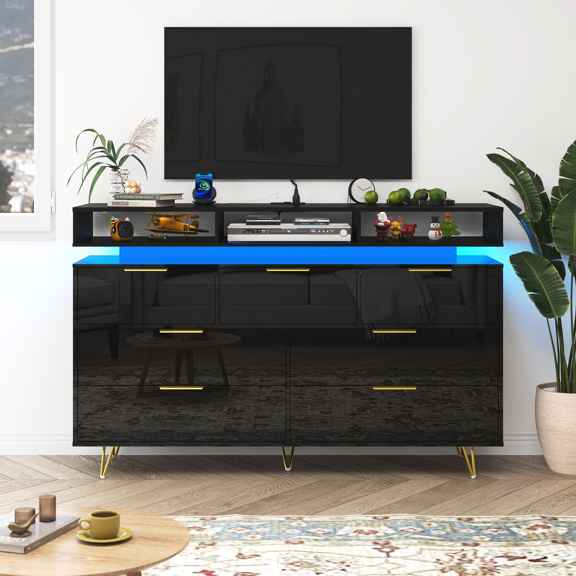 Wrought Studio™ 7 Drawer Dresser With Power Outlet And LED Light ...