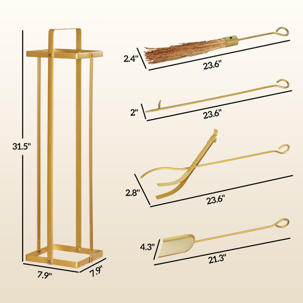 Mercer41 Fireplace Tool Set Indoor Outdoor 5 Piece Heavy Duty Metal ...
