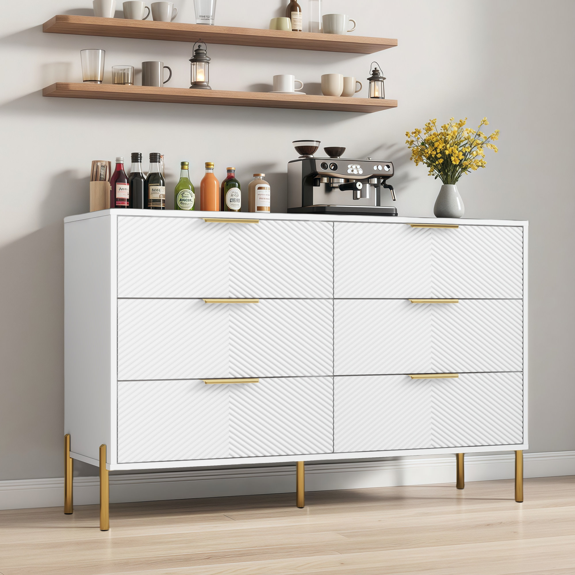Mercer41 47.2"W Modern Design Drawers Dresser, 6 Drawers | Wayfair