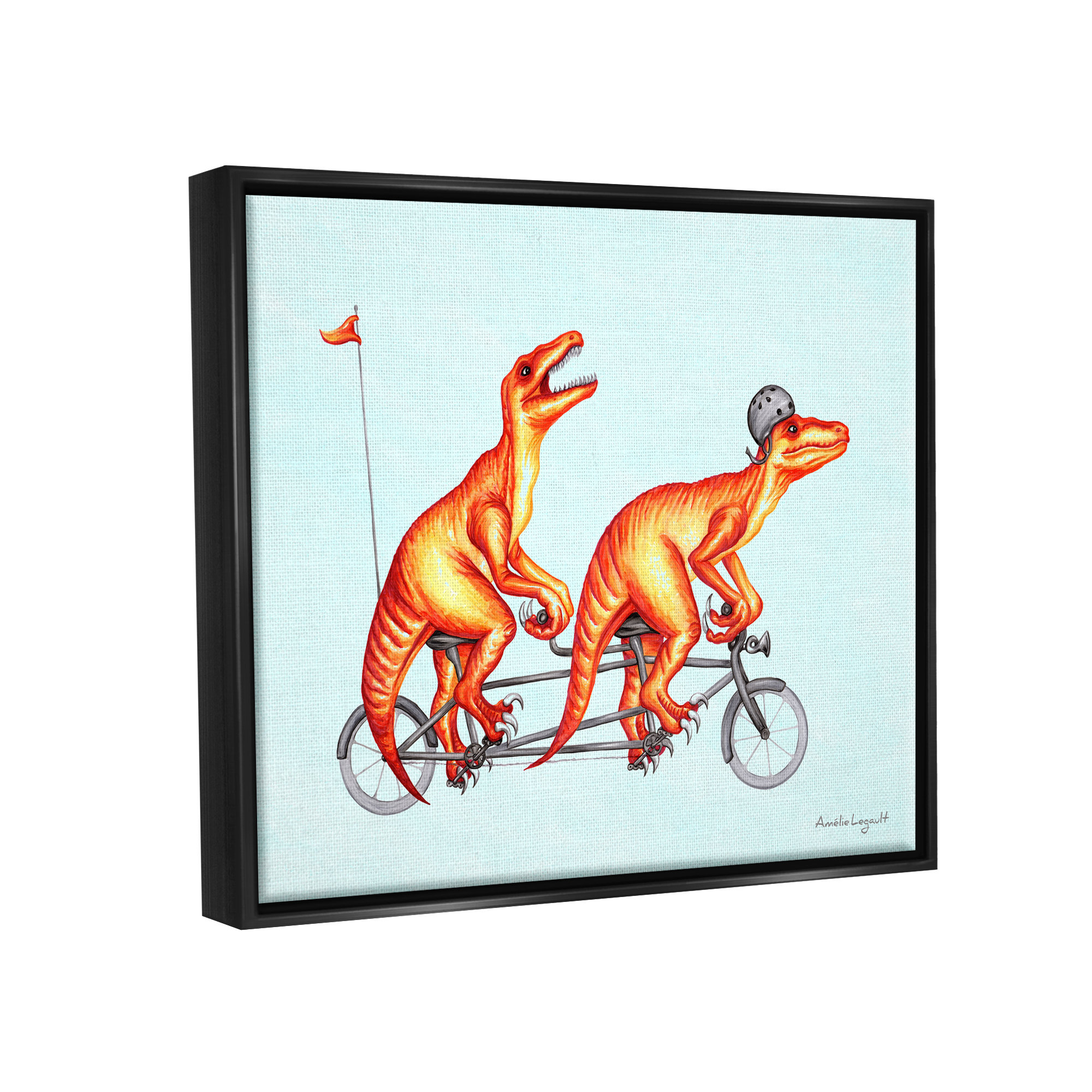 Stupell Industries Whimsical Red T-Rex Dinosaurs Riding Tandem Bicycle ...