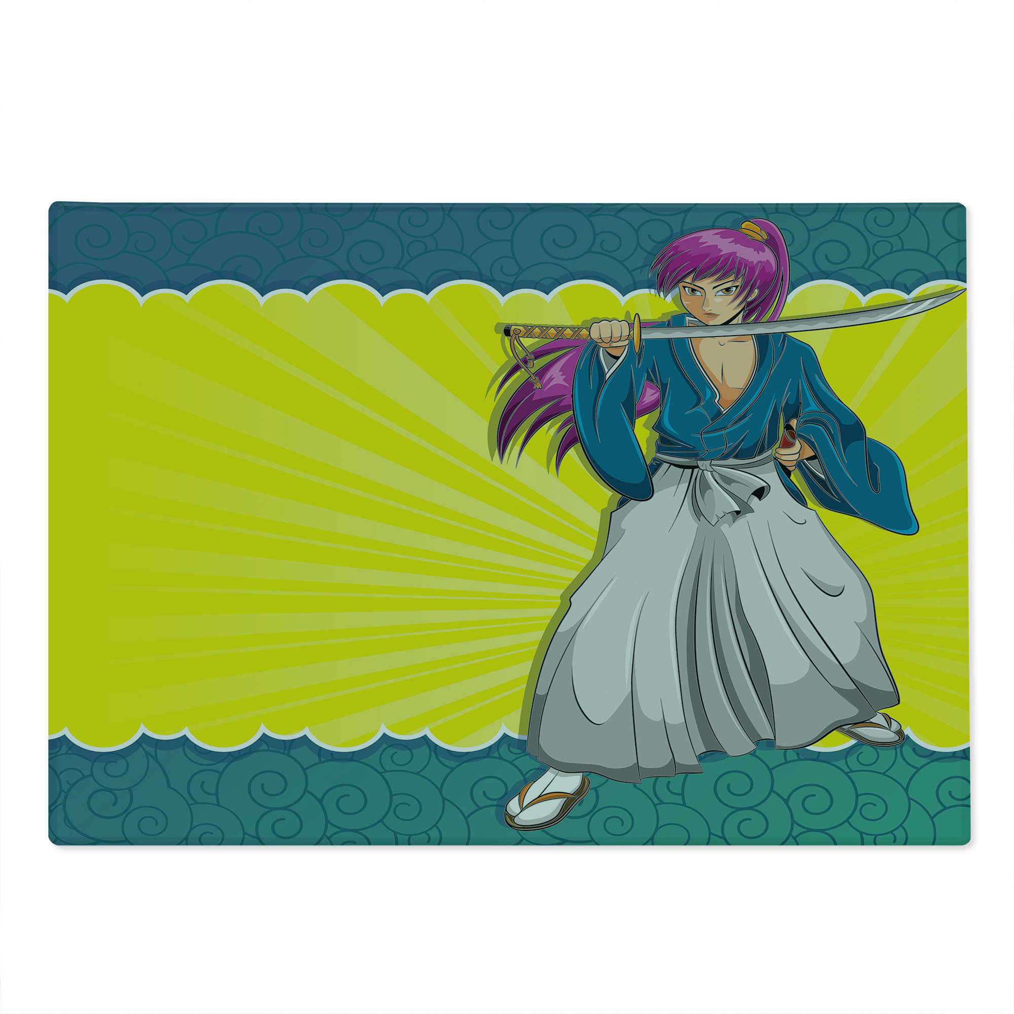 Ambesonne Anime Cutting Board Large Size Manga Samurai Character Art ...