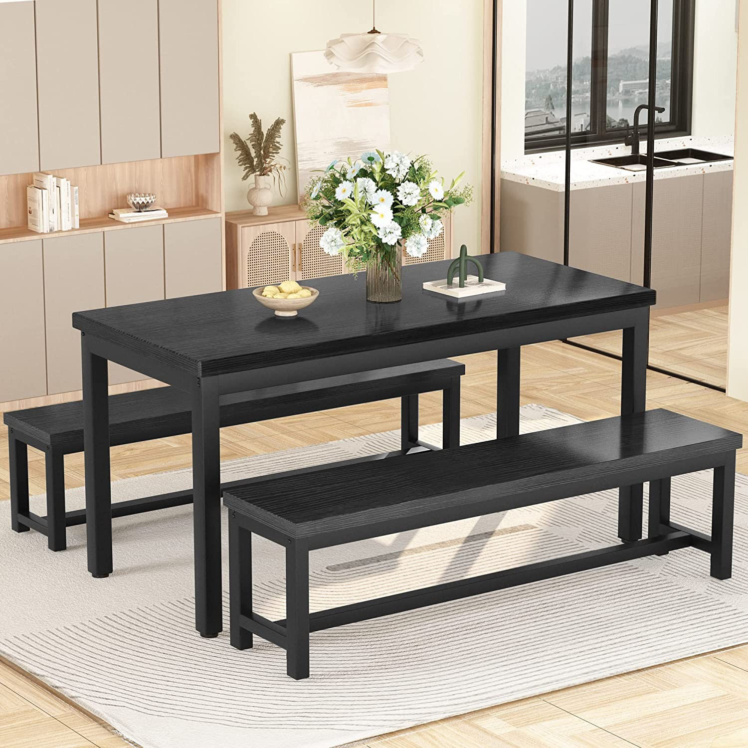 Wade Logan® Efrat 3 Piece Dining Set, Kitchen Table With Benches ...