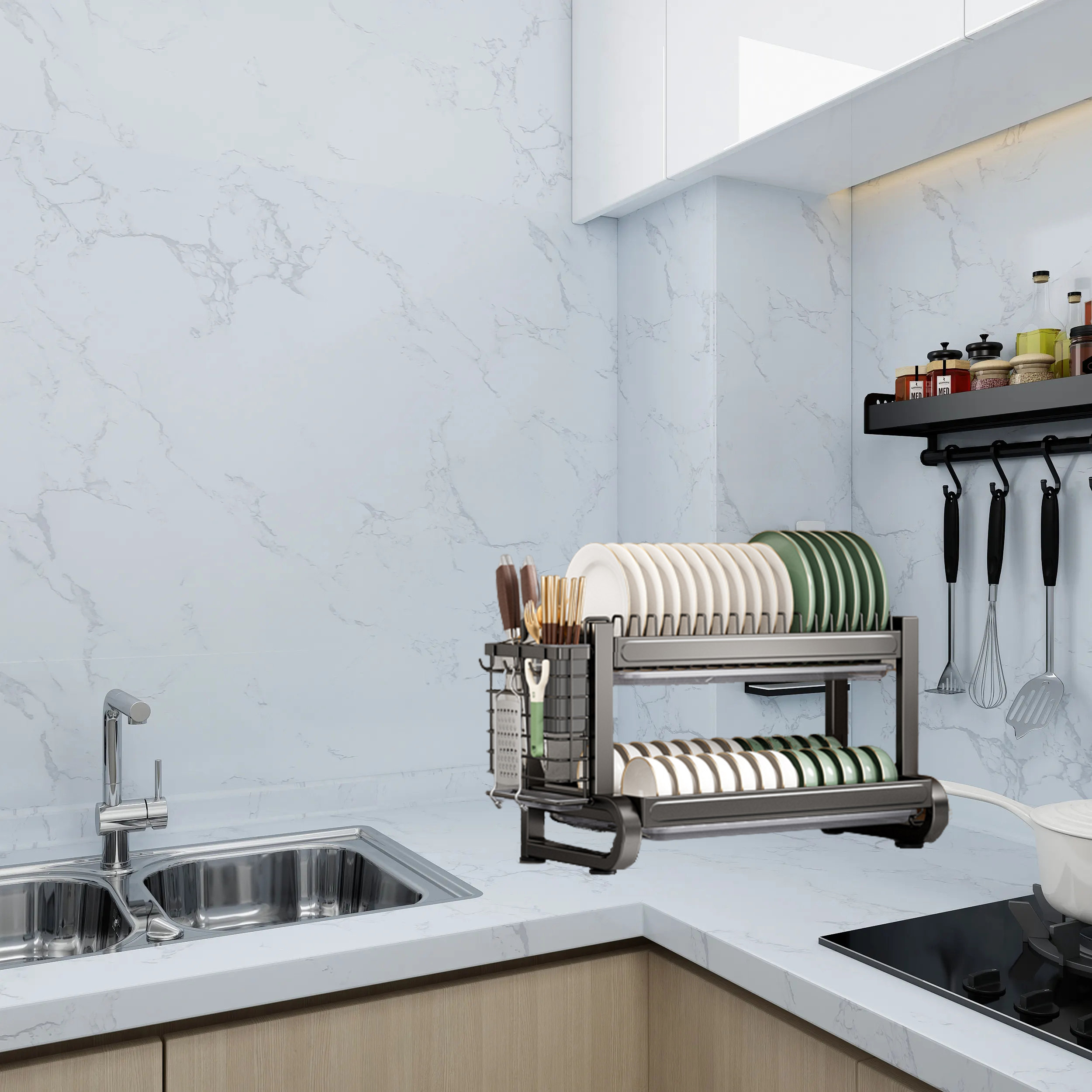 LIYONG Stainless Steel Two Tier Dish Rack | Wayfair