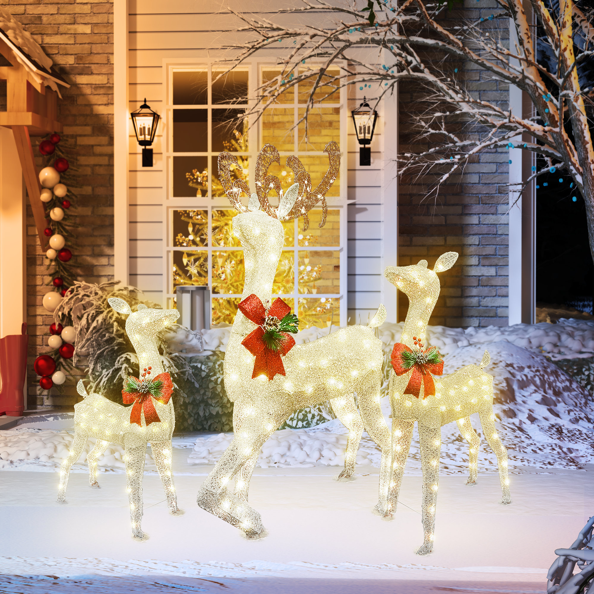 The Holiday Aisle® 3 Piece Deer Family with LED Lighted Display Set ...