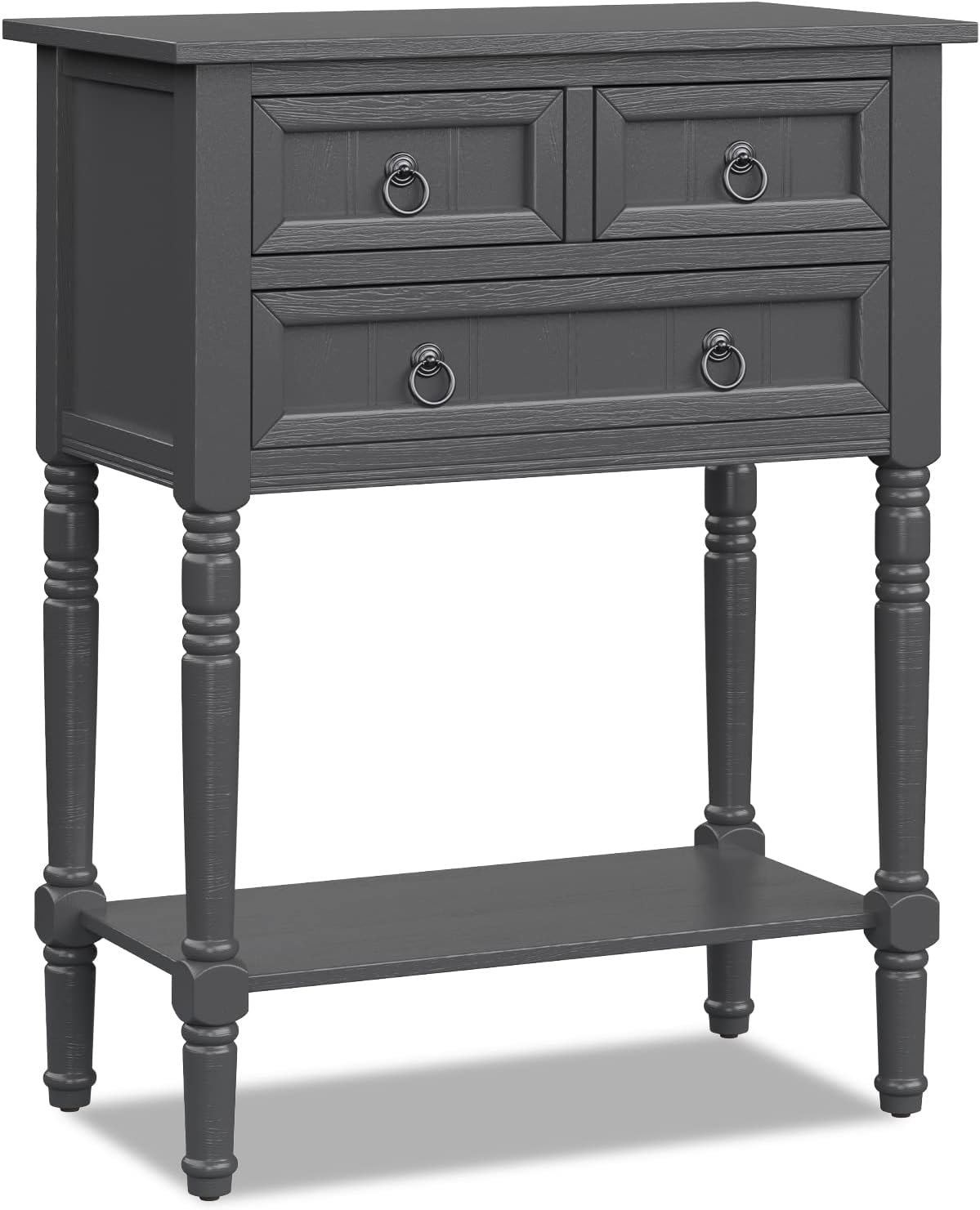 Darby Home Co Rustic Gray Entryway Table With 3 Drawers, Open Shelf ...