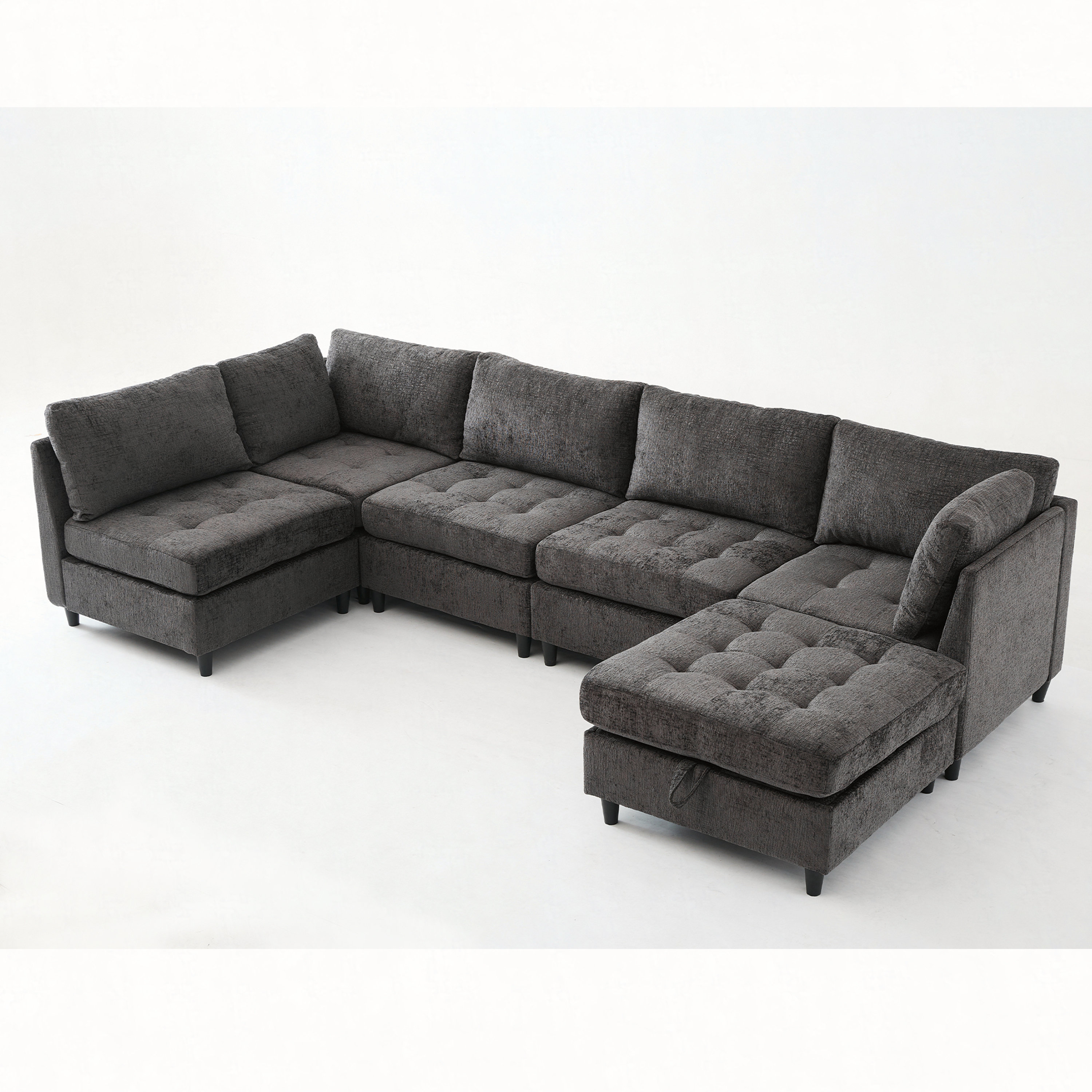 Latitude Run® Modular Sectional Couch with Storage Ottoman, U Shaped ...
