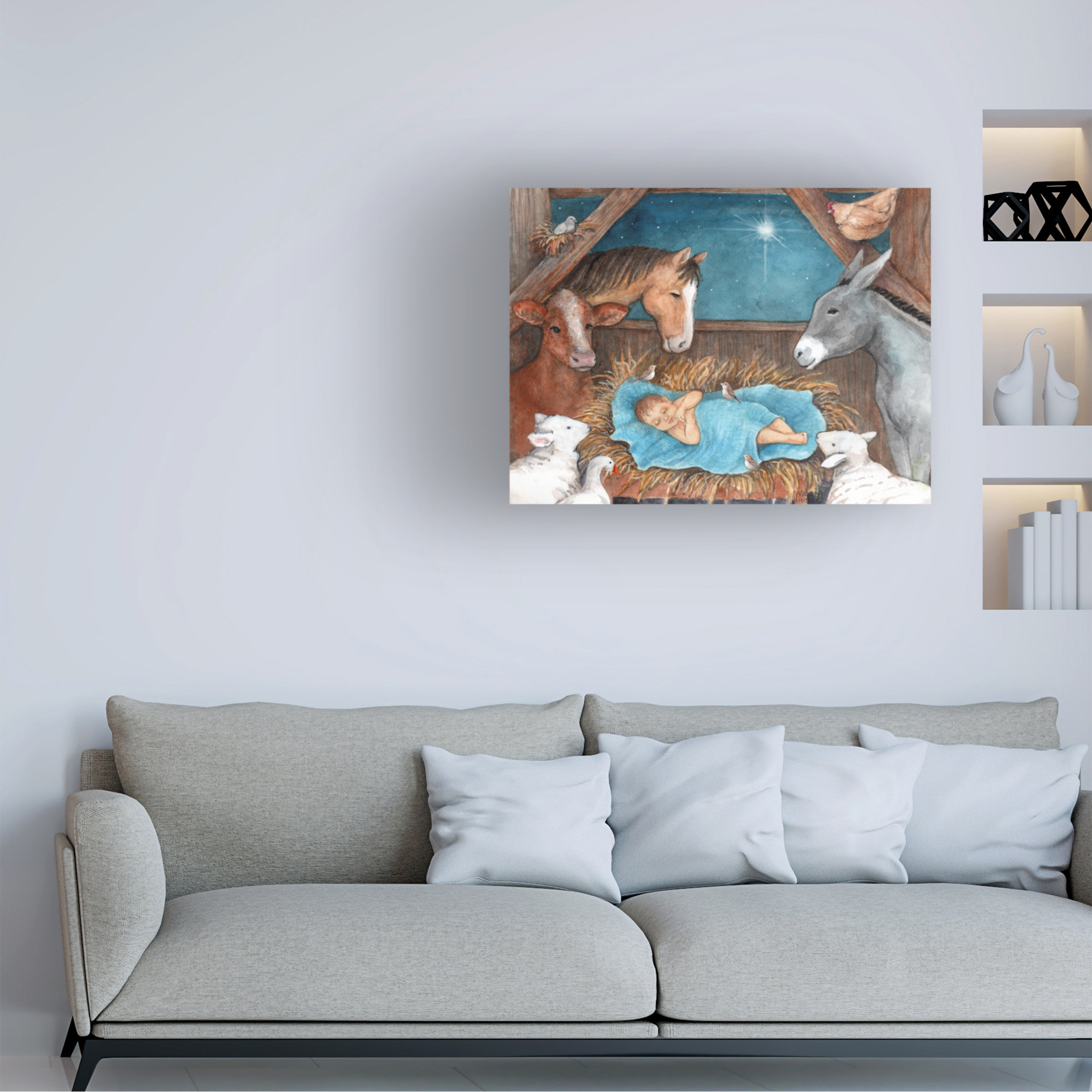 Trademark Fine Art Melinda Hipsher Manger Scene With Animals Canvas Art ...