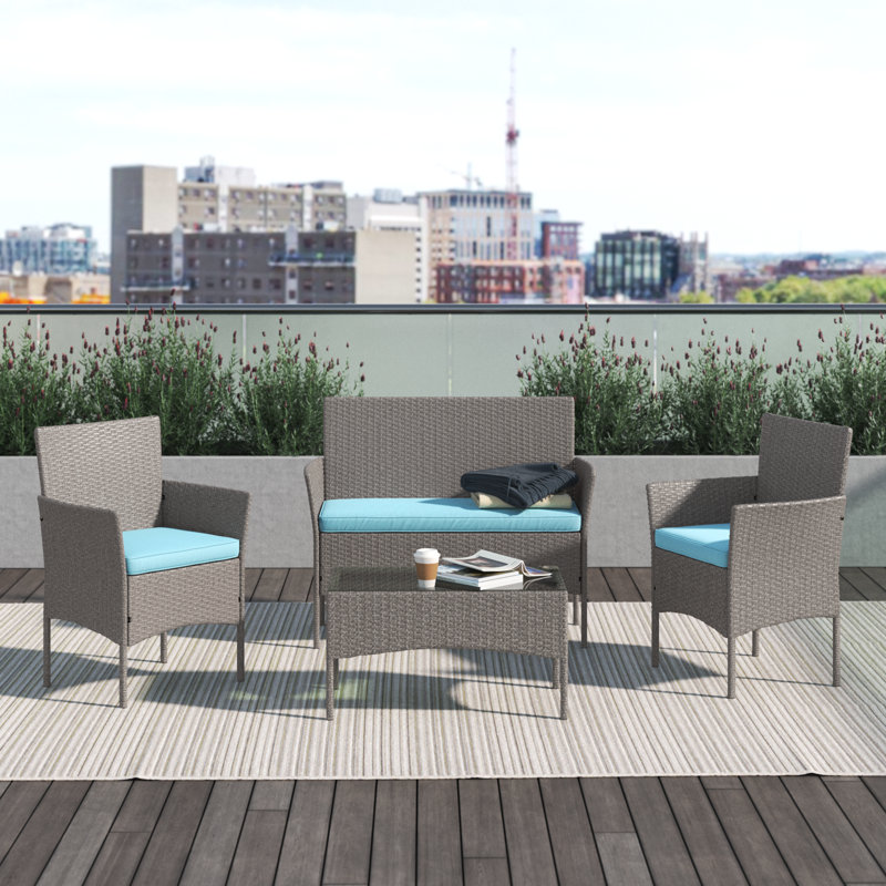 Lark Manor™ Alyonna Gardens 4 Piece Wicker Patio Set W/ Glass Top Table ...