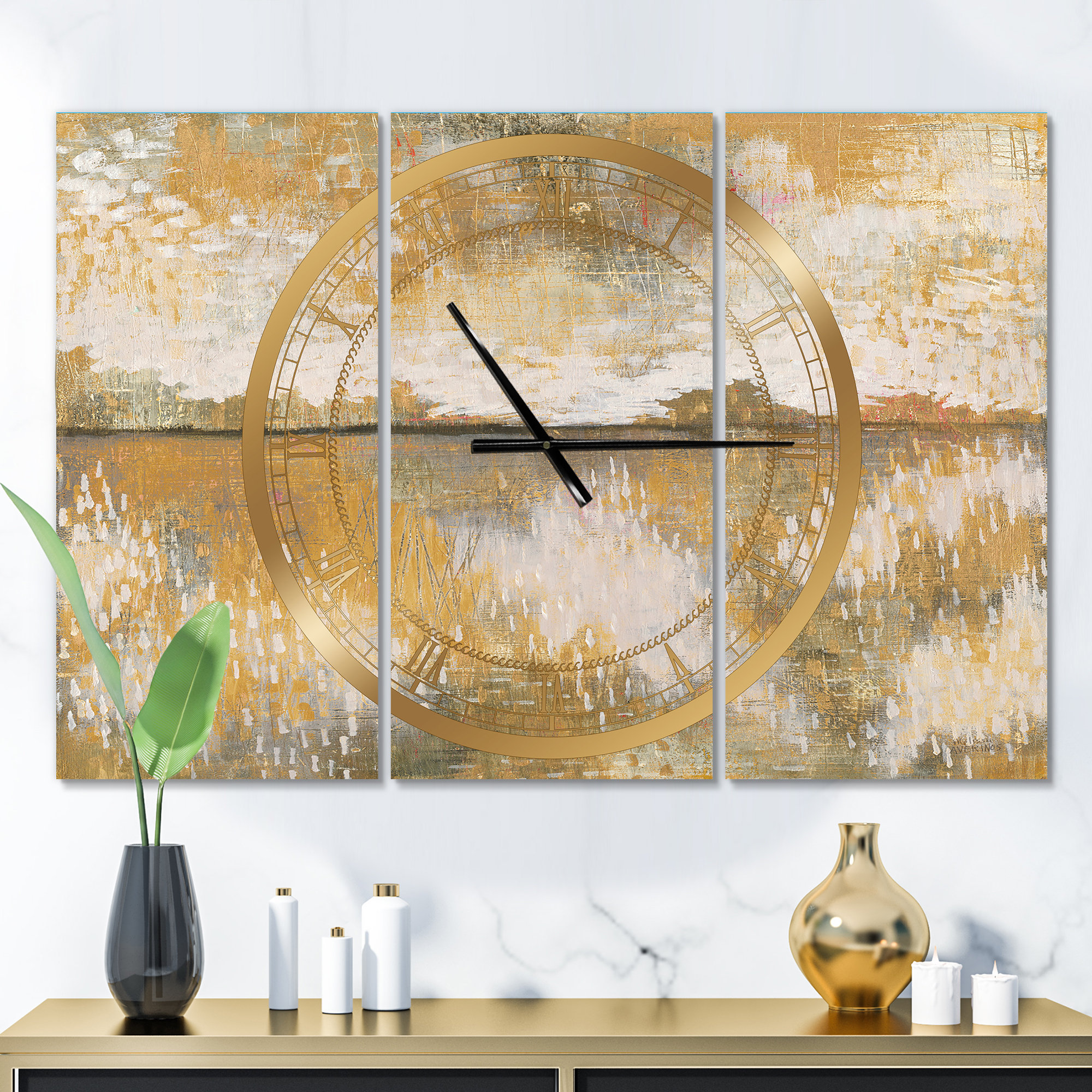 East Urban Home Glam Cream and Brown Curious Sky - Modern wall clock ...