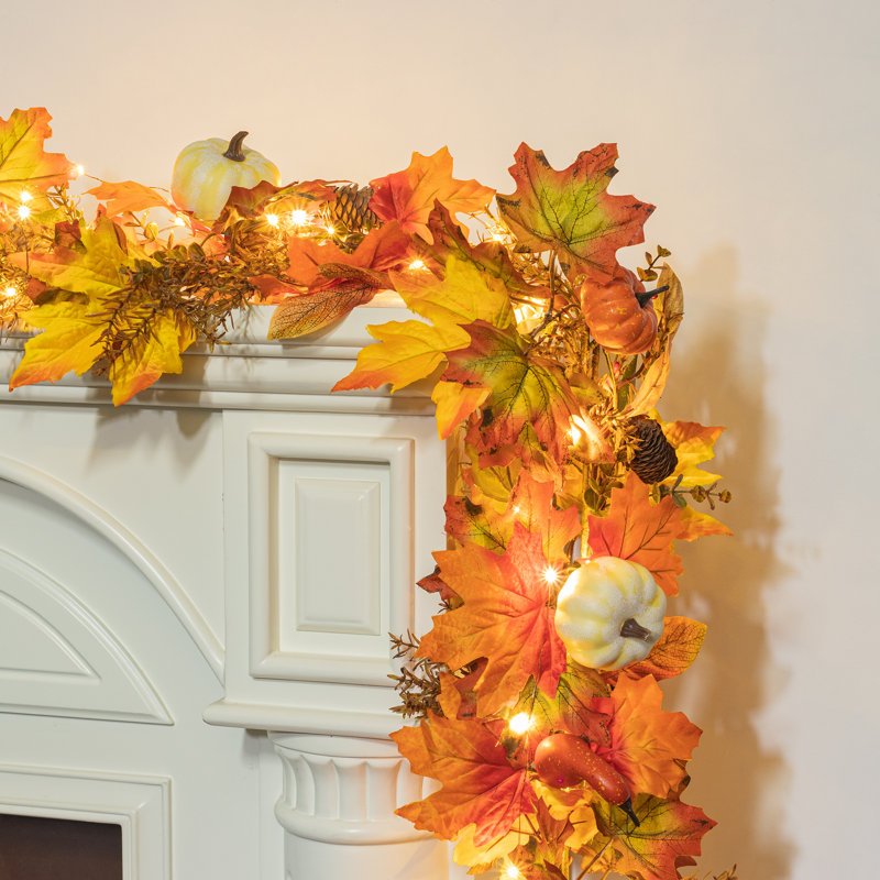 The Holiday Aisle® Fall Garland 6.5ft Lighted Greenery Operated LED ...