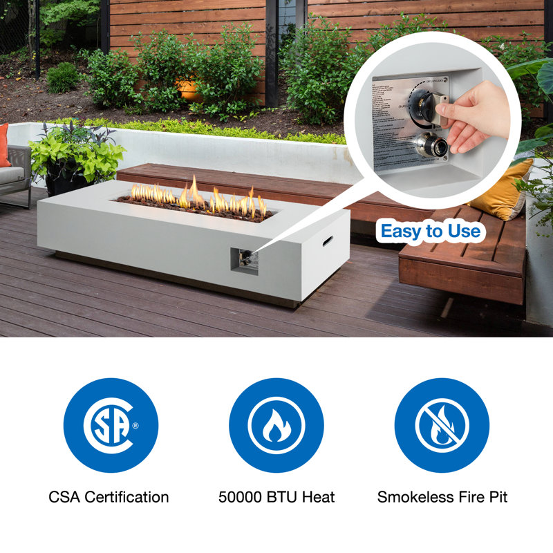 Latitude Run® Clyne 15.5'' H x 56'' W MGO Concrete Propane Outdoor Fire ...