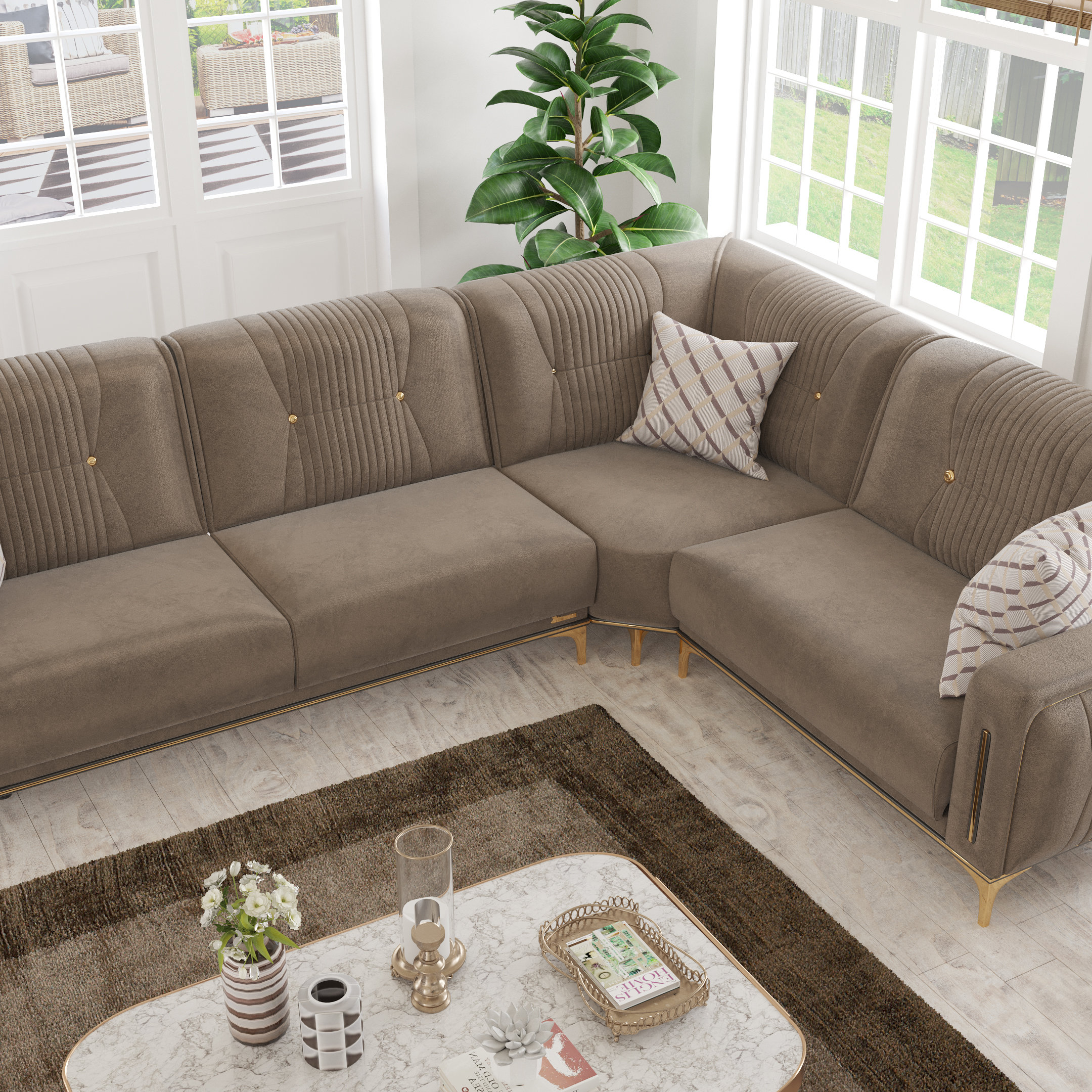 Everly Quinn Angel Reversible L-Shaped Sleeper Sofa Sectional with ...