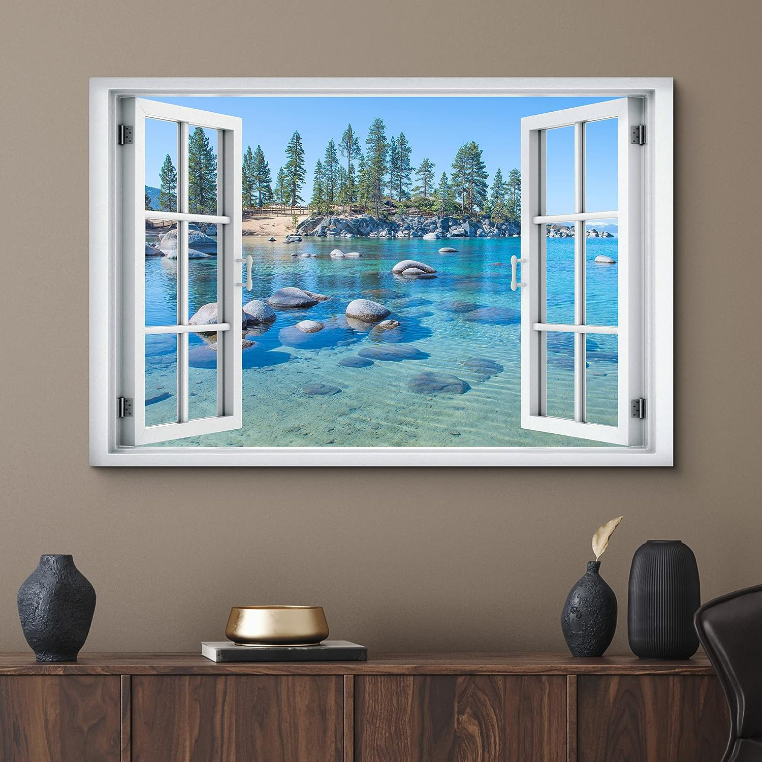 IDEA4WALL Window View Vibrant Neon Mountain Forest Rock Lake Wilderness ...