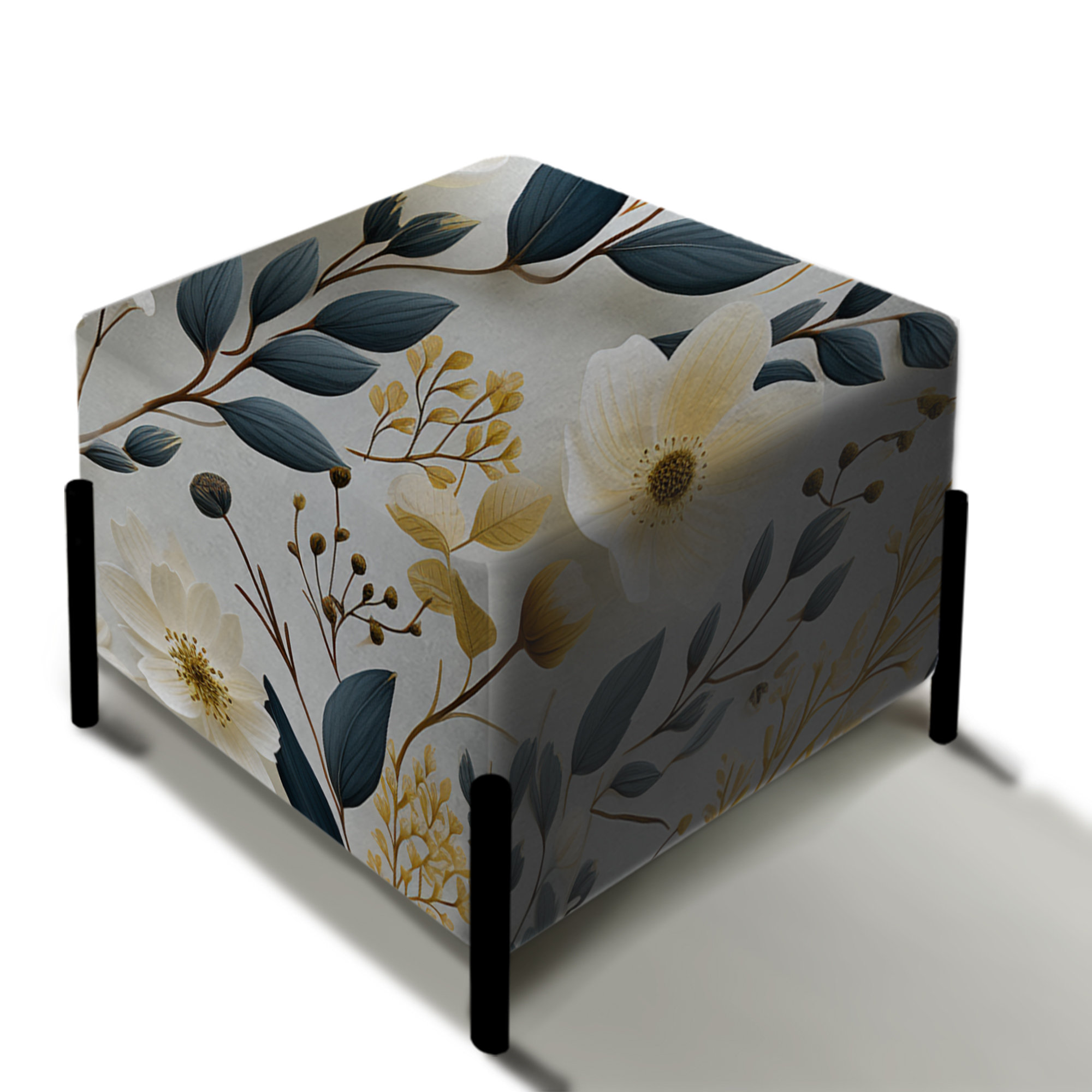 Design Art Scandinavian Garden Flower Whirl - Floral Square Ottoman ...