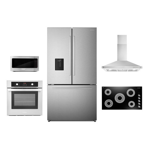 Cosmo 5 Piece Kitchen Appliance Package with French Door Refrigerator ...