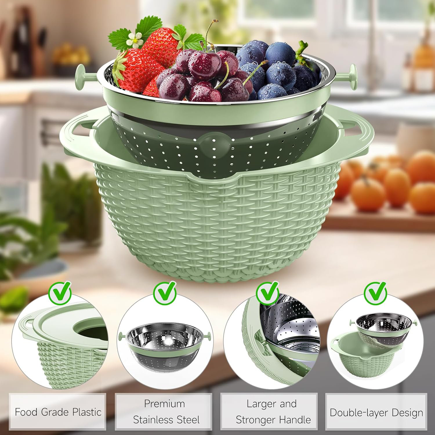 Toledo Bath & Kitchen 4-1 Colander With Bowl Set - Colander Bowl With ...
