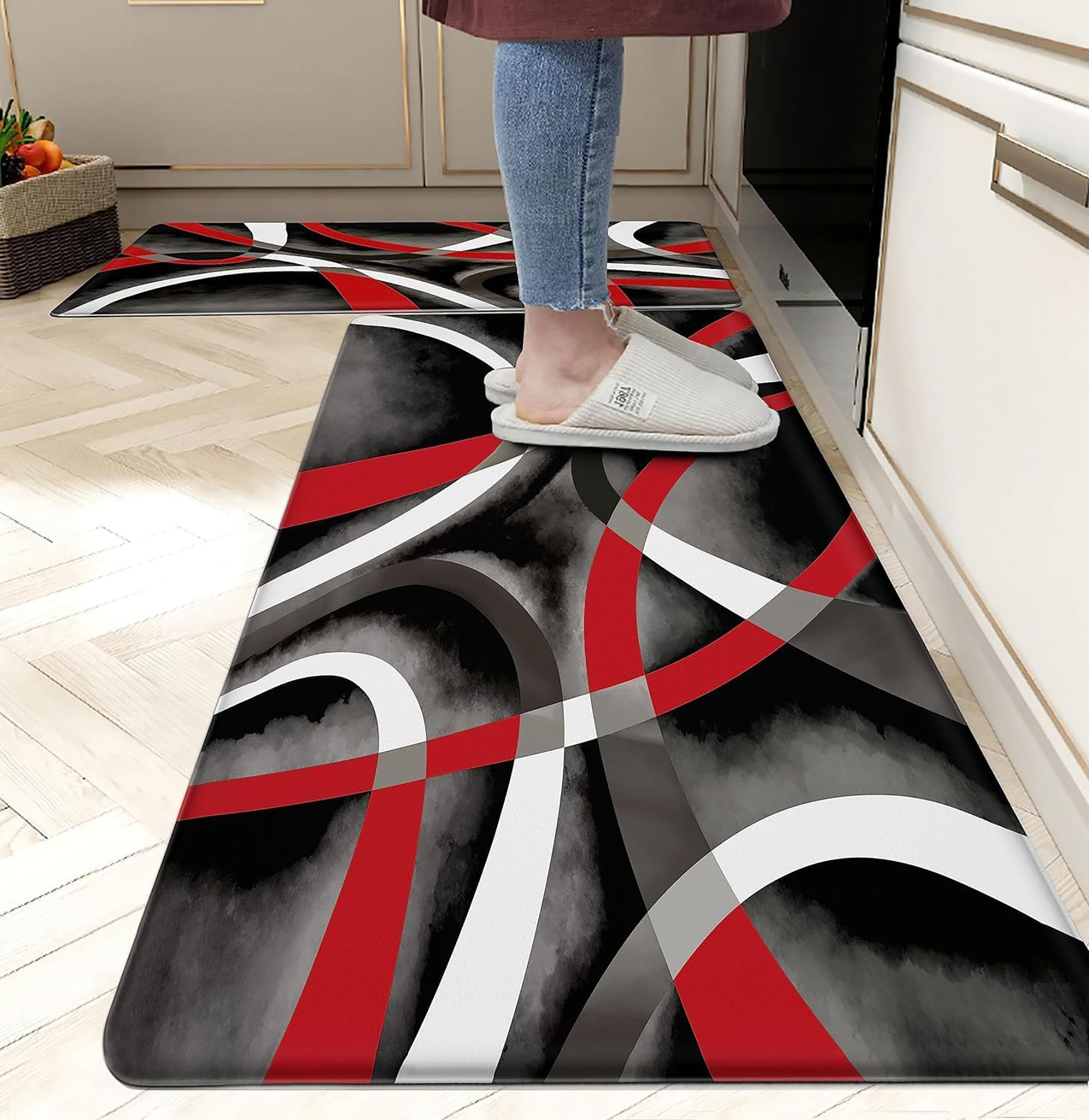 Wade Logan® Claiden Red Kitchen Rugs,Modern Abstract Circle,Anti ...