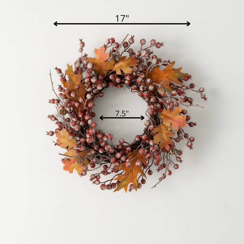 Primrue 17" Artificial Berry Leaf Mini Fall Wreath, Multicolor | Joss ...