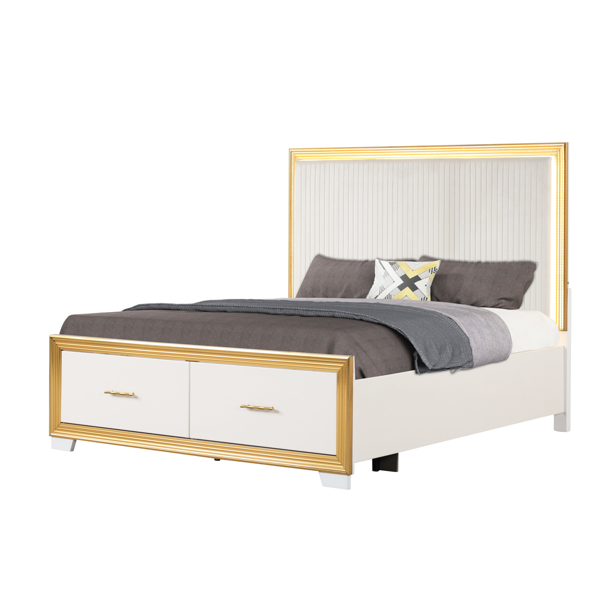 Everly Quinn Slat Beds Queen With Luxurious Headboard And Storage In ...