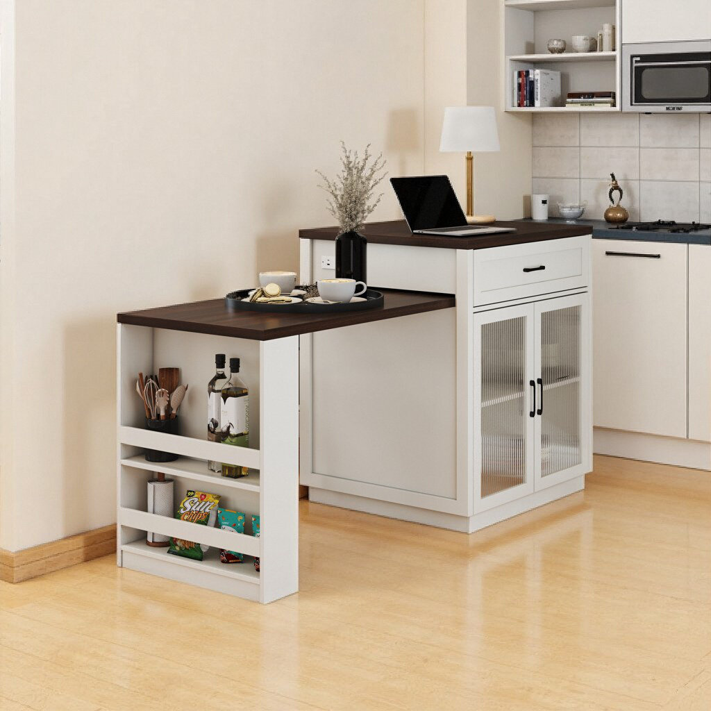 Latitude Run® Expandable Kitchen Island with Storage, Power Outlet ...
