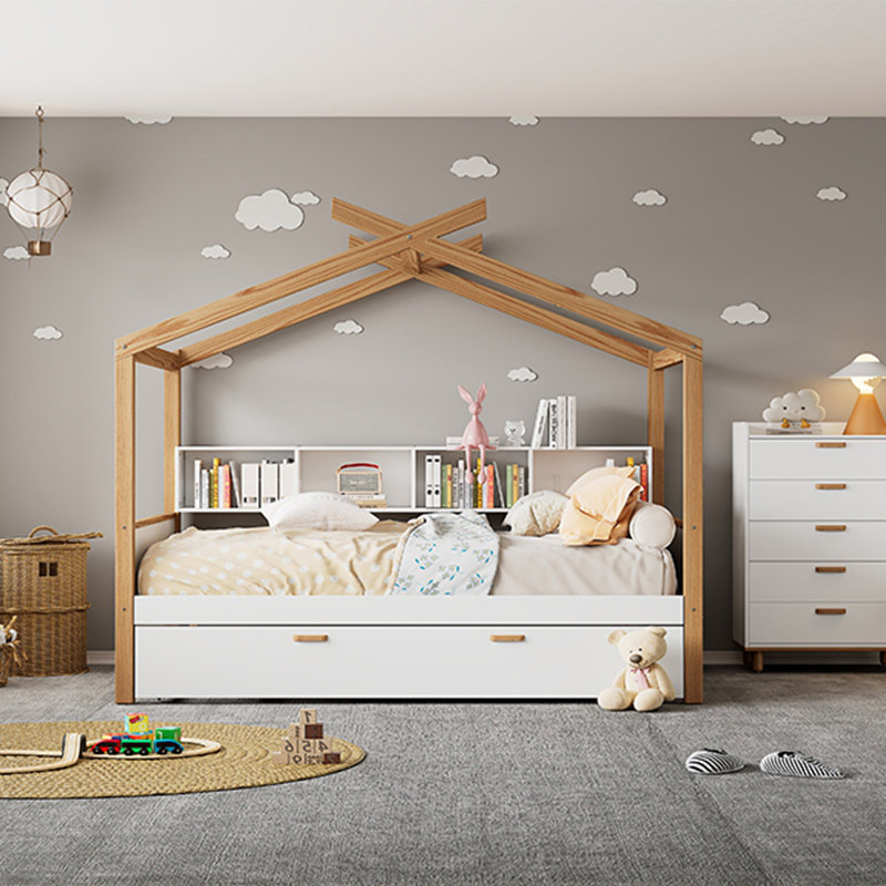 Ophelia & Co. White Full Size Wooden House Bed with Original Wood ...