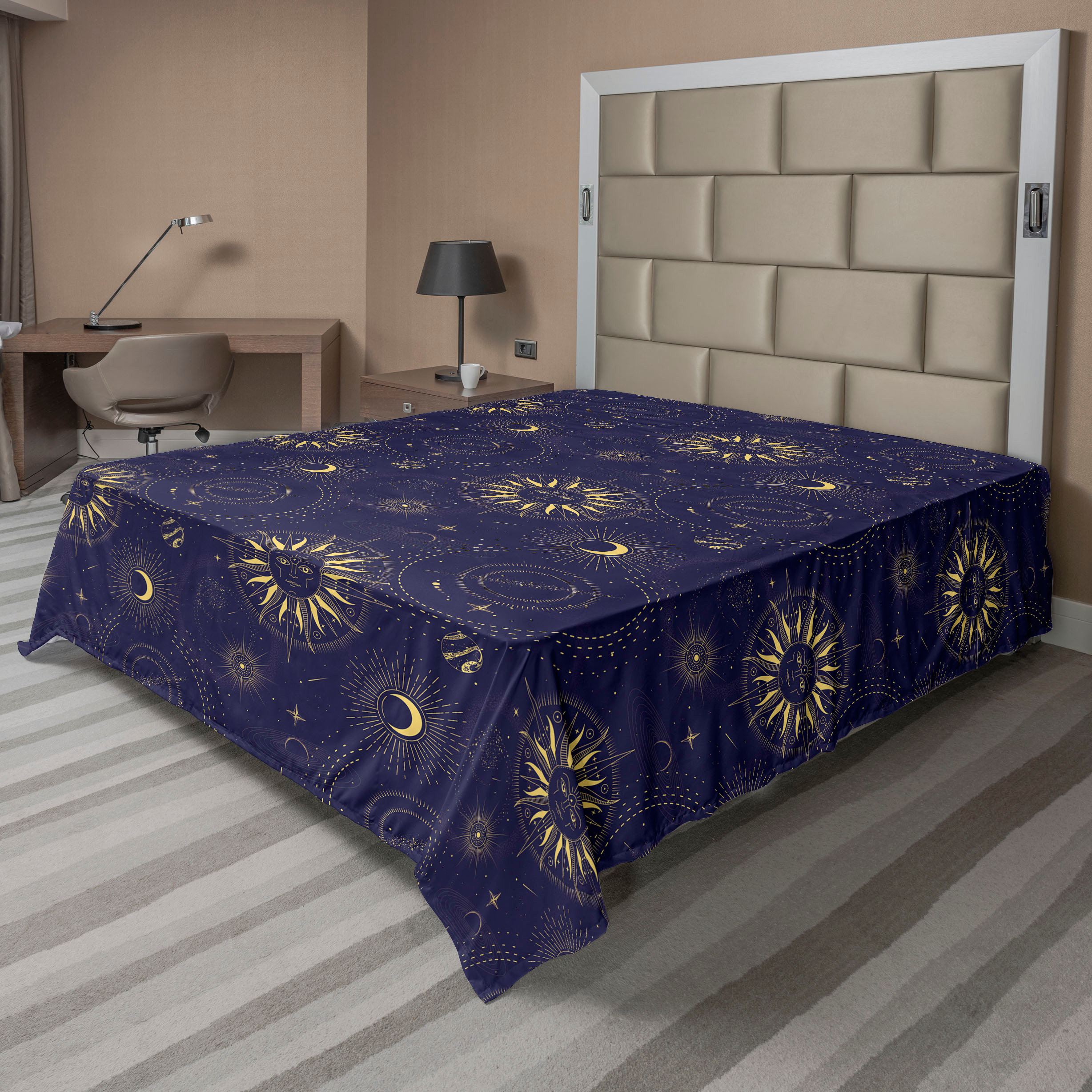 Ambesonne Astral Flat Sheet Moon Sun Universe Print Goth Yellow Dark ...