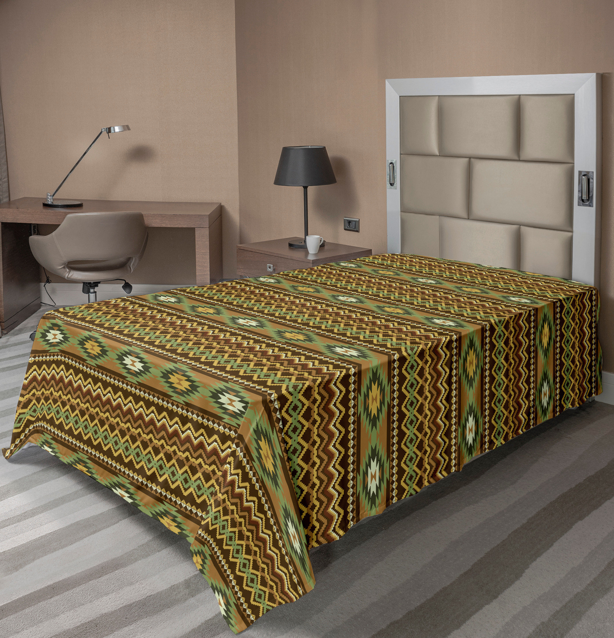 Ambesonne Native Top Flat Sheet Prehistoric Khaki Mustard and Brown ...