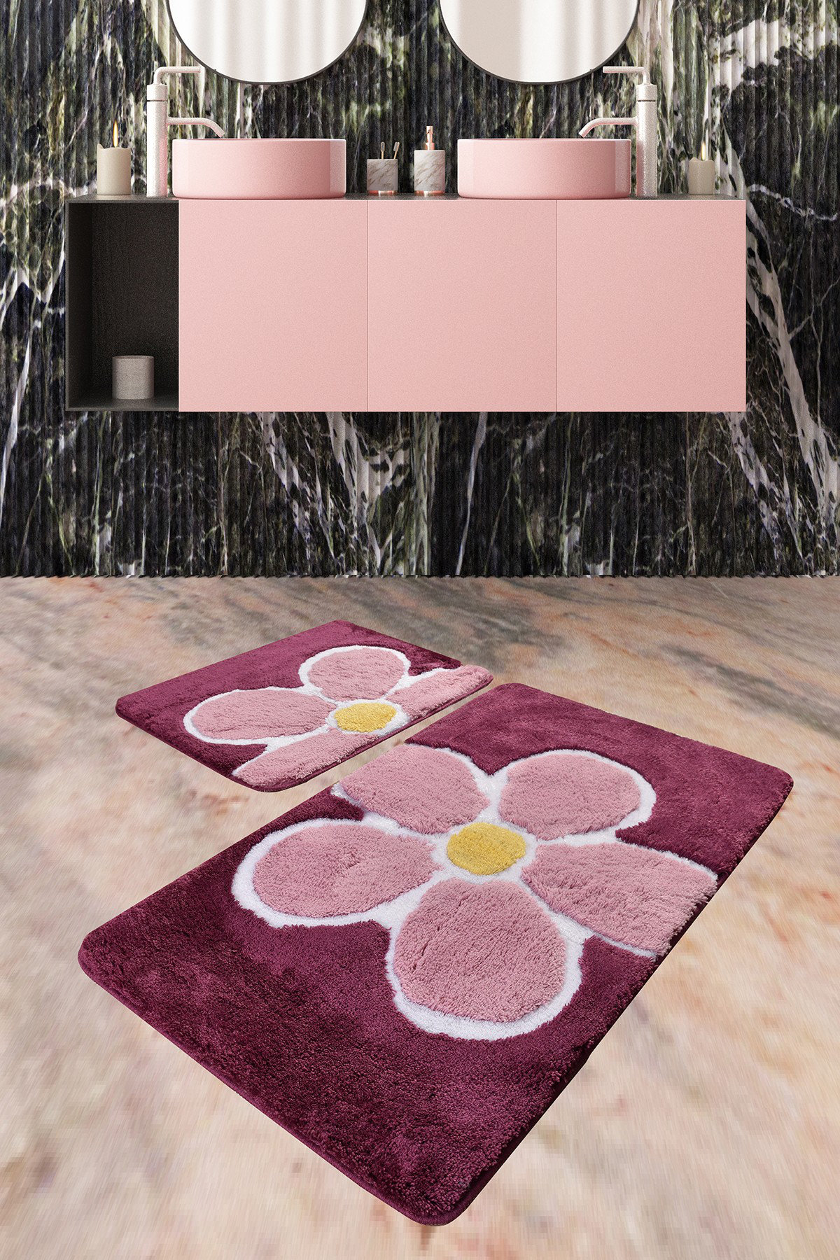 East Urban Home Floral 2 Piece Bath Rug Set | Wayfair