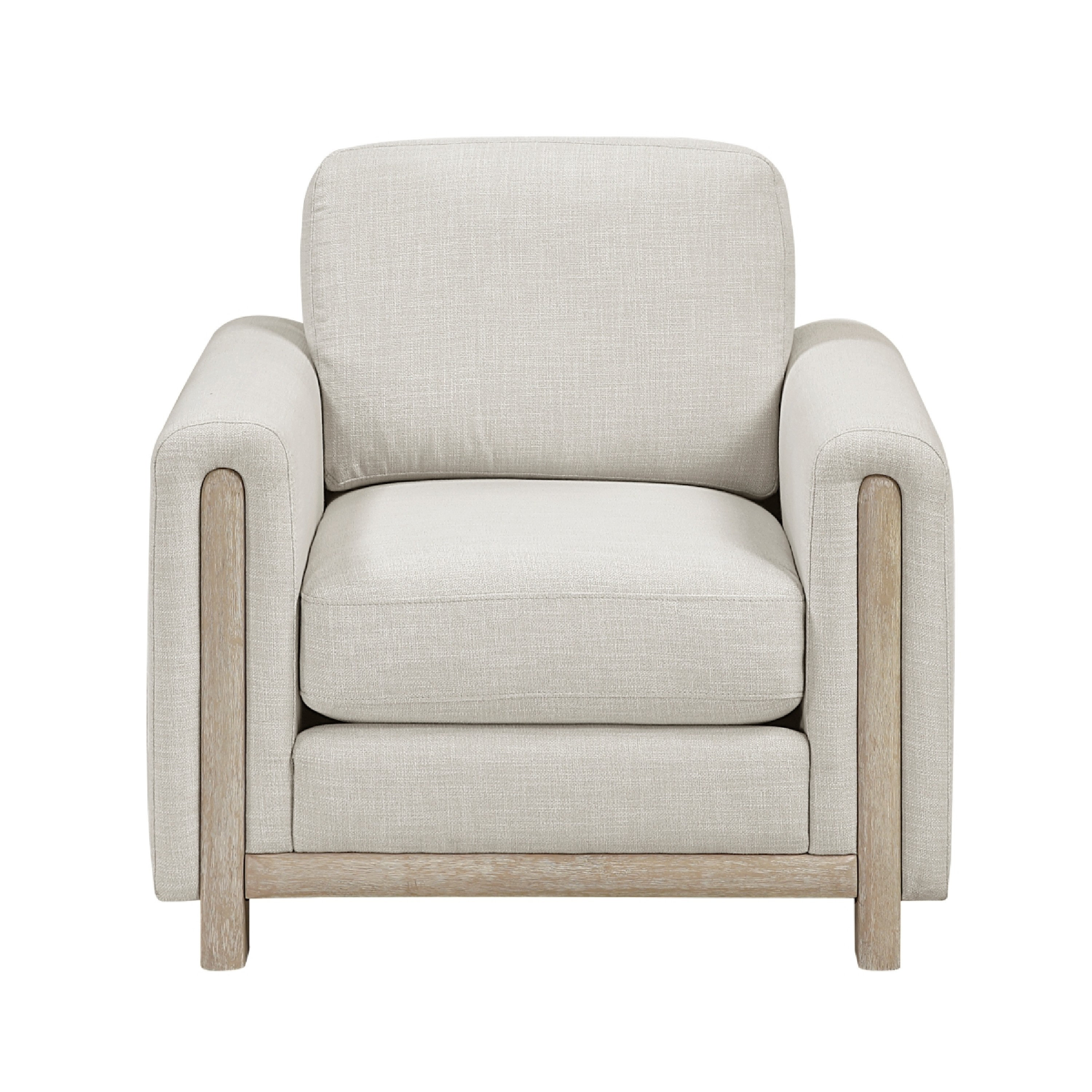 Benjara Lny Sofa Armchair, Beige Polyester Natural Brown Frame And Legs ...