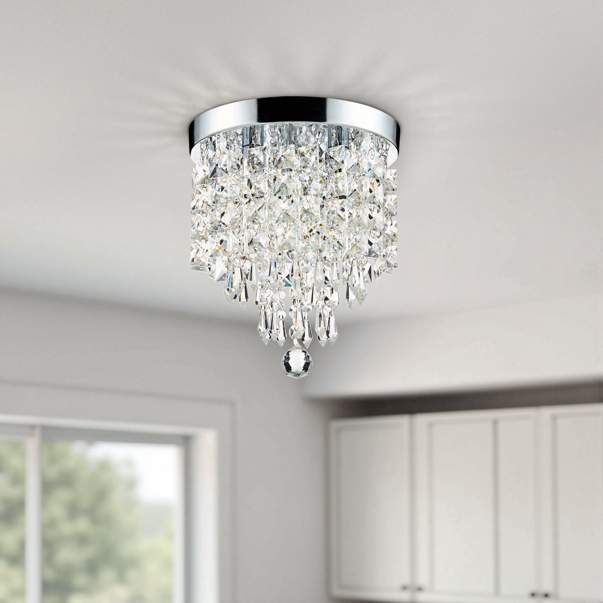 Mercer41 Cheyan 3-Light Crystal Chandelier Flush Mount Ceiling Light ...