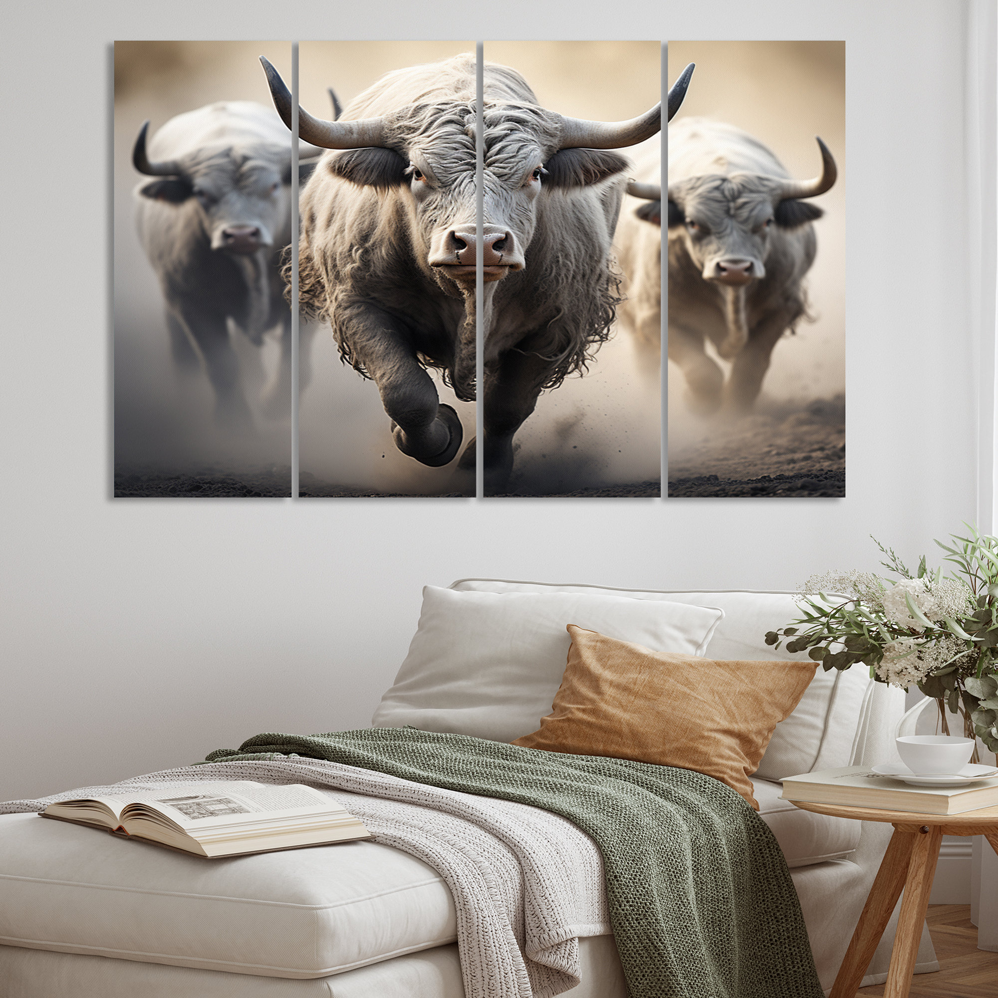 Design Art Cattle Running III - Animals Canvas Art Print - 4 Panels ...
