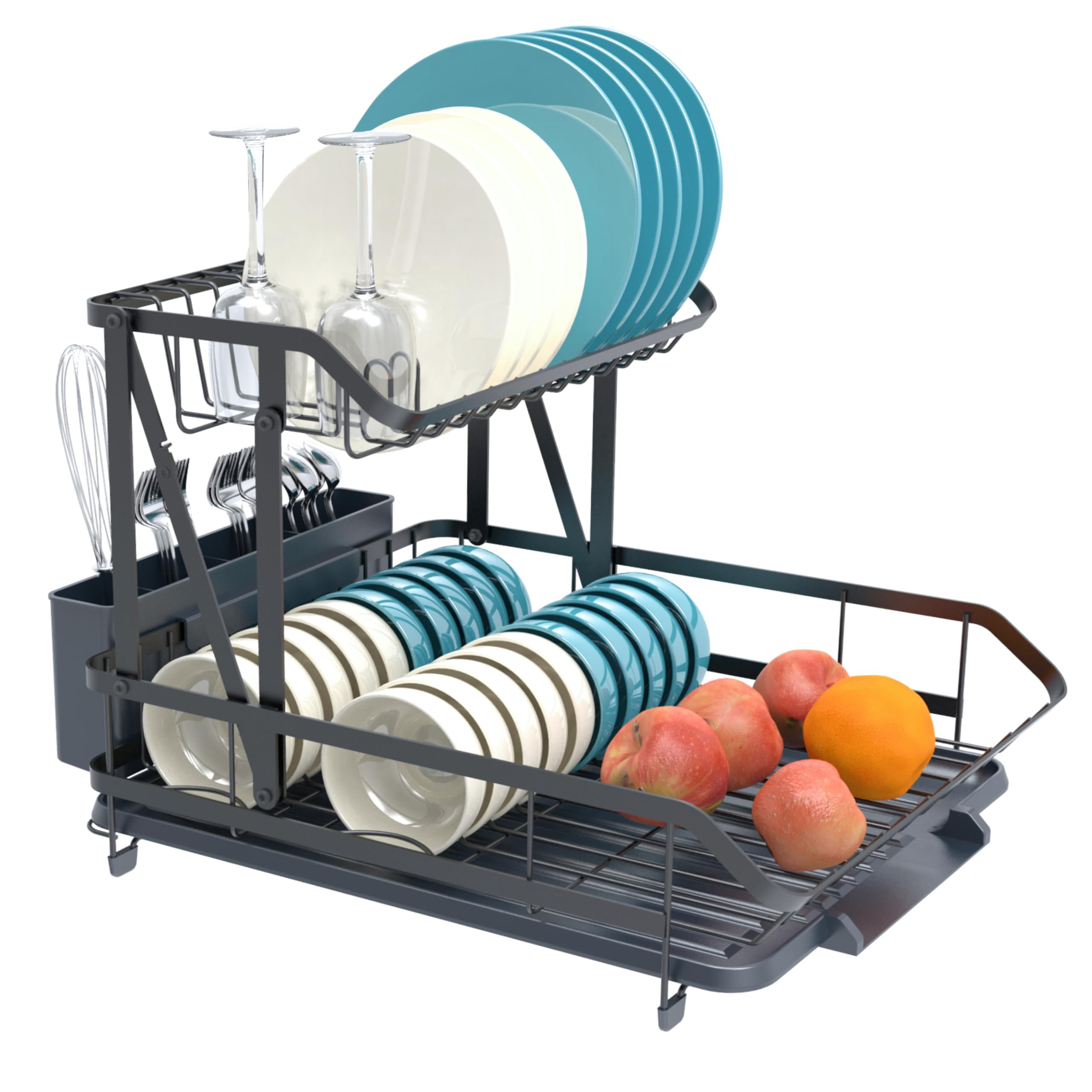 ZINOGI 2-Tier Foldable Dish Drying Rack with Side Drain Tray | Wayfair