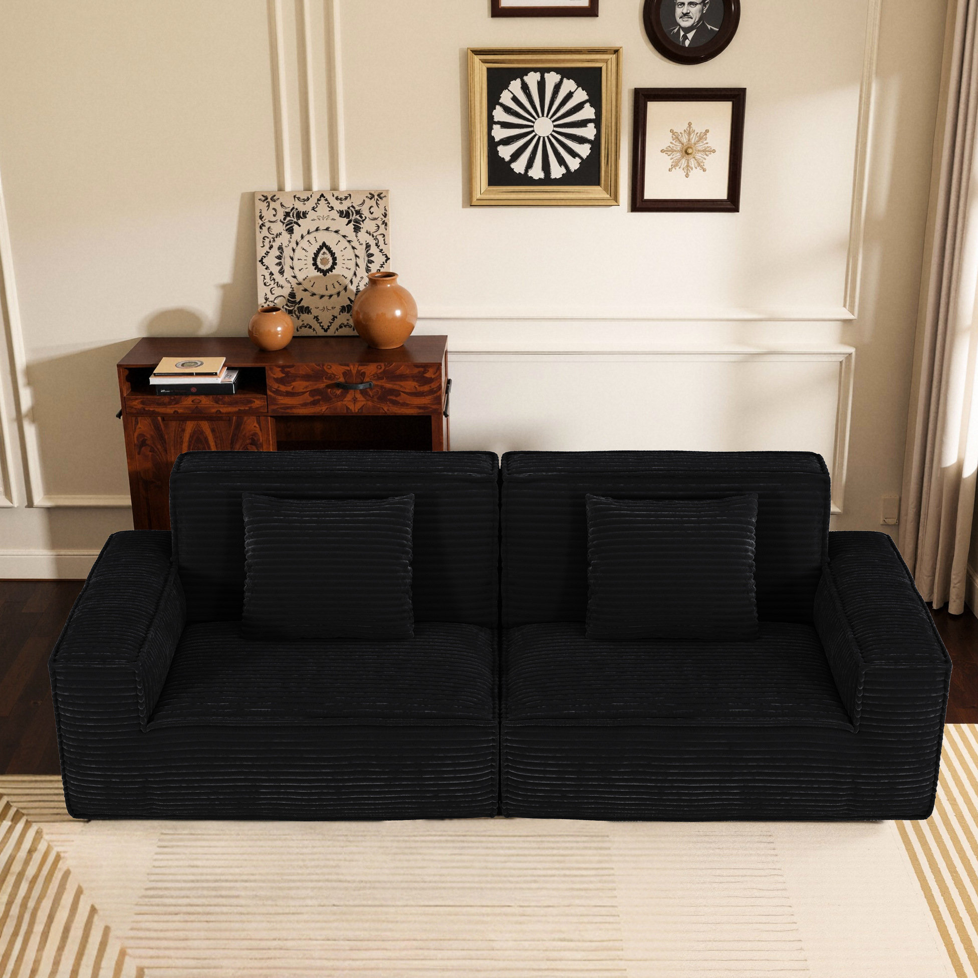 Brayden Studio® 106.3 Inch Large Striped Compression , 3 - Seat, Black ...
