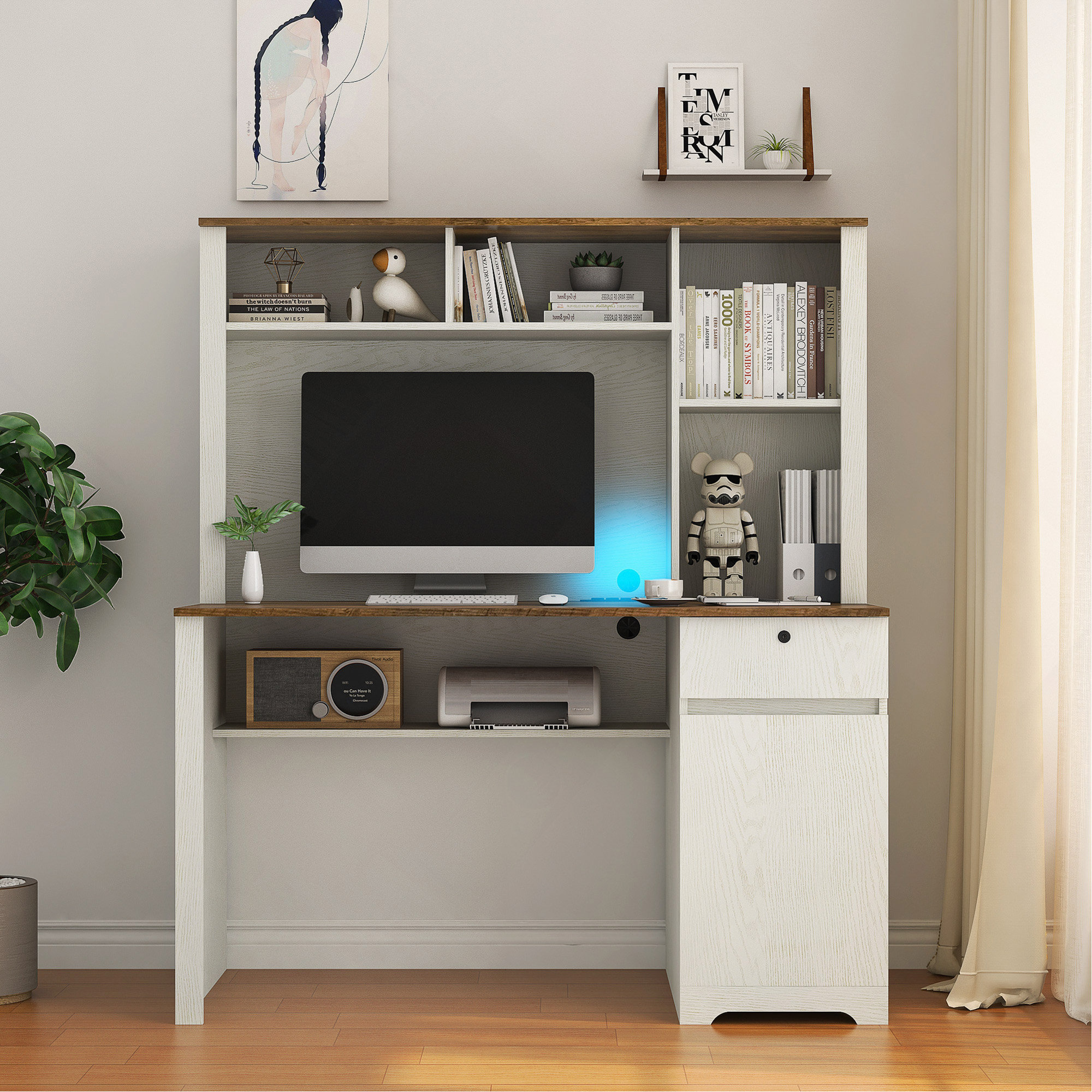 Latitude Run® Versatile Computer Desk With Hutch, Bookshelf And ...