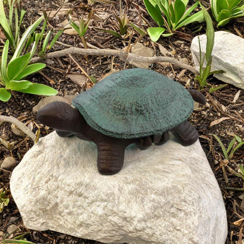 Bay Isle Home™ Turtle Key Hider Figurine - Cast Iron Garden Statue with ...