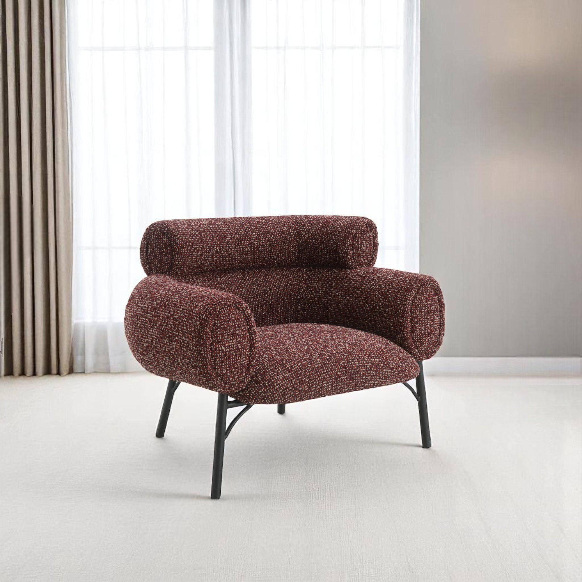 Corrigan Studio® Maroon Tweed Upholstered Accent Chair With Black Metal ...