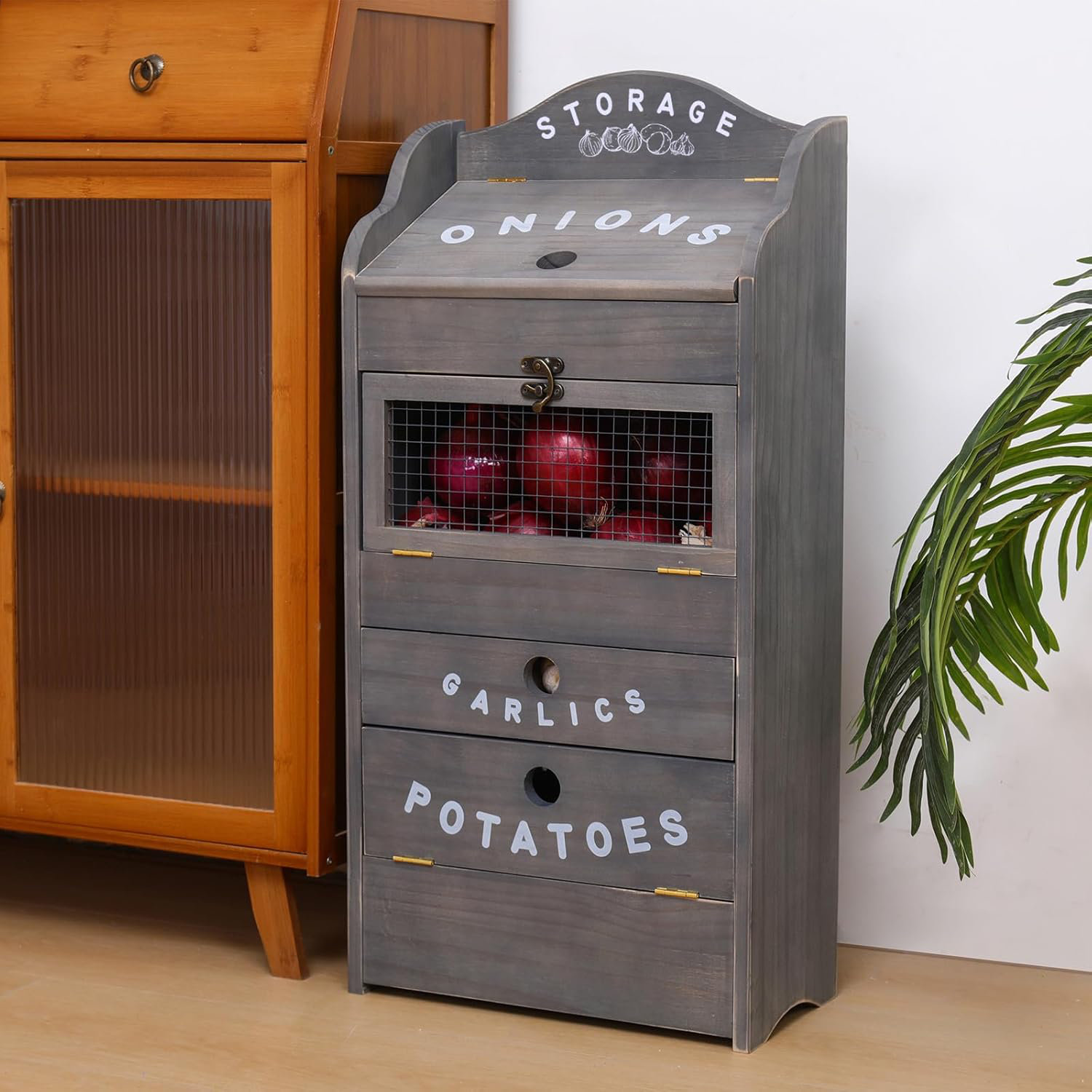 Rosalind Wheeler Rustic Pine Wood Potato And Onion Storage Bin With ...