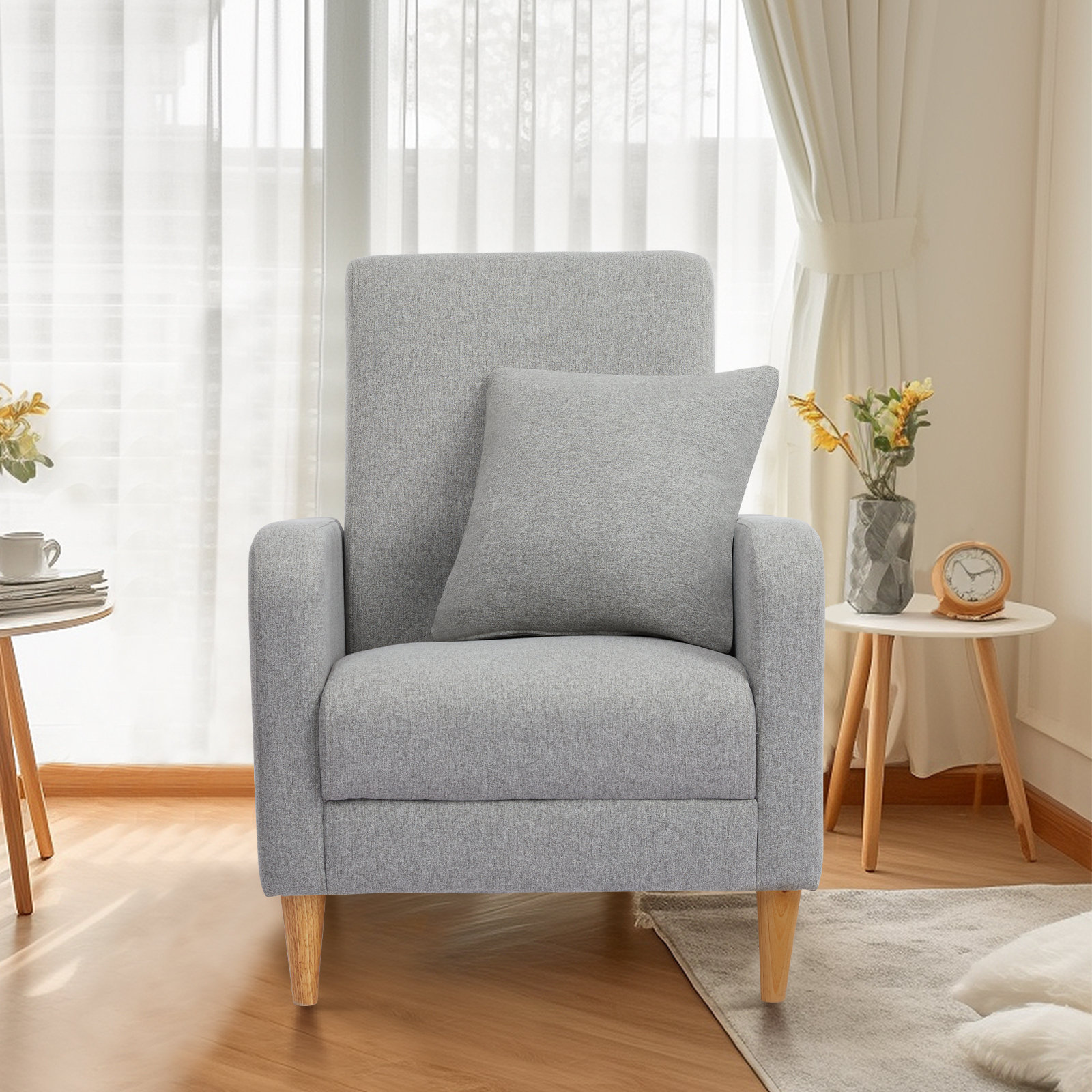Ebern Designs Aurelio Cozy Upholstered Wooden-Legged Accent Chair with ...