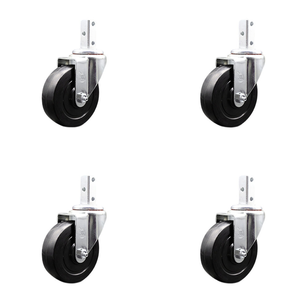 Service Caster Soft Rubber Wheel Swivel Square Stem Caster Set Service ...