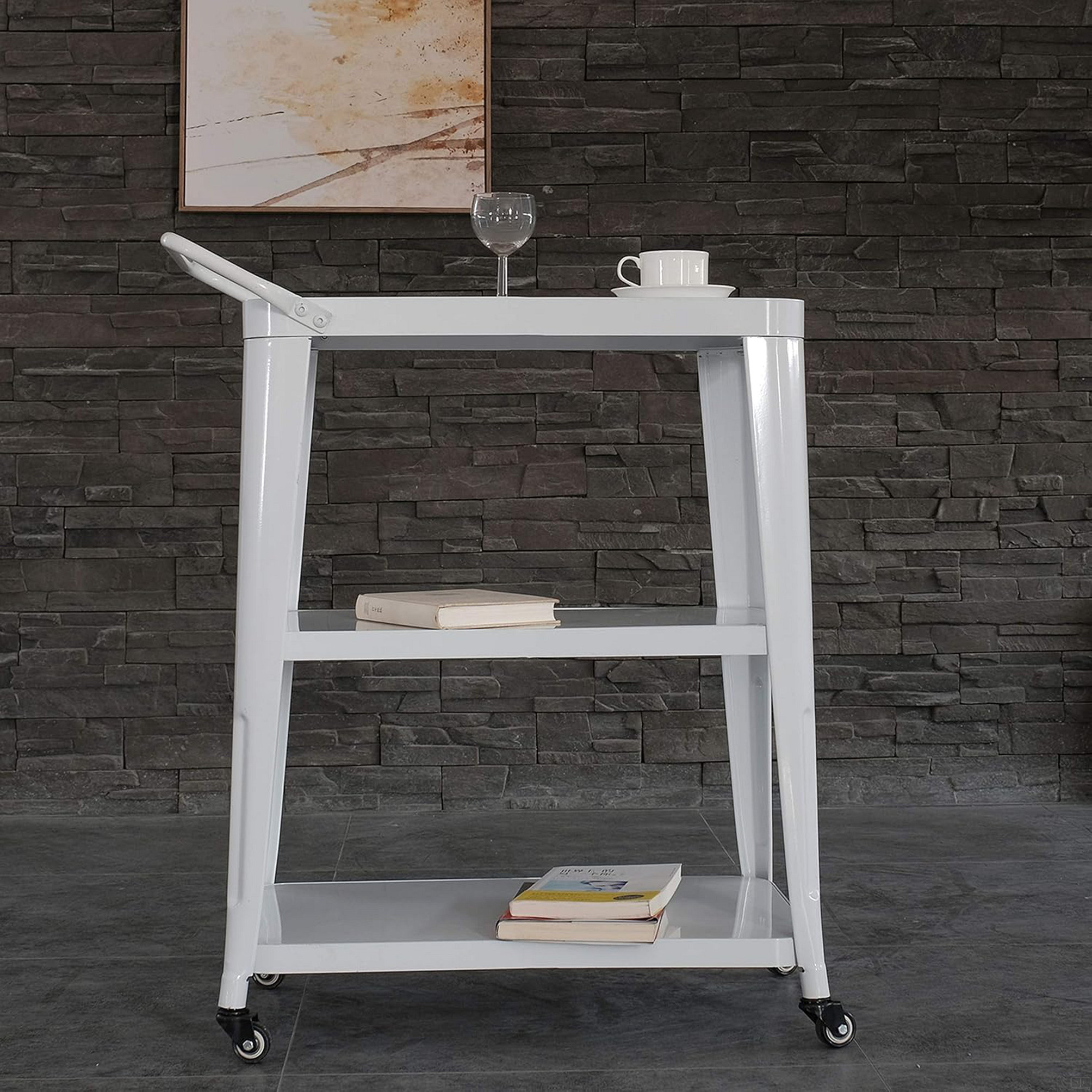 17 Stories 3-Tiered Metal Frame, Industrial Dining Cart With Swivel ...