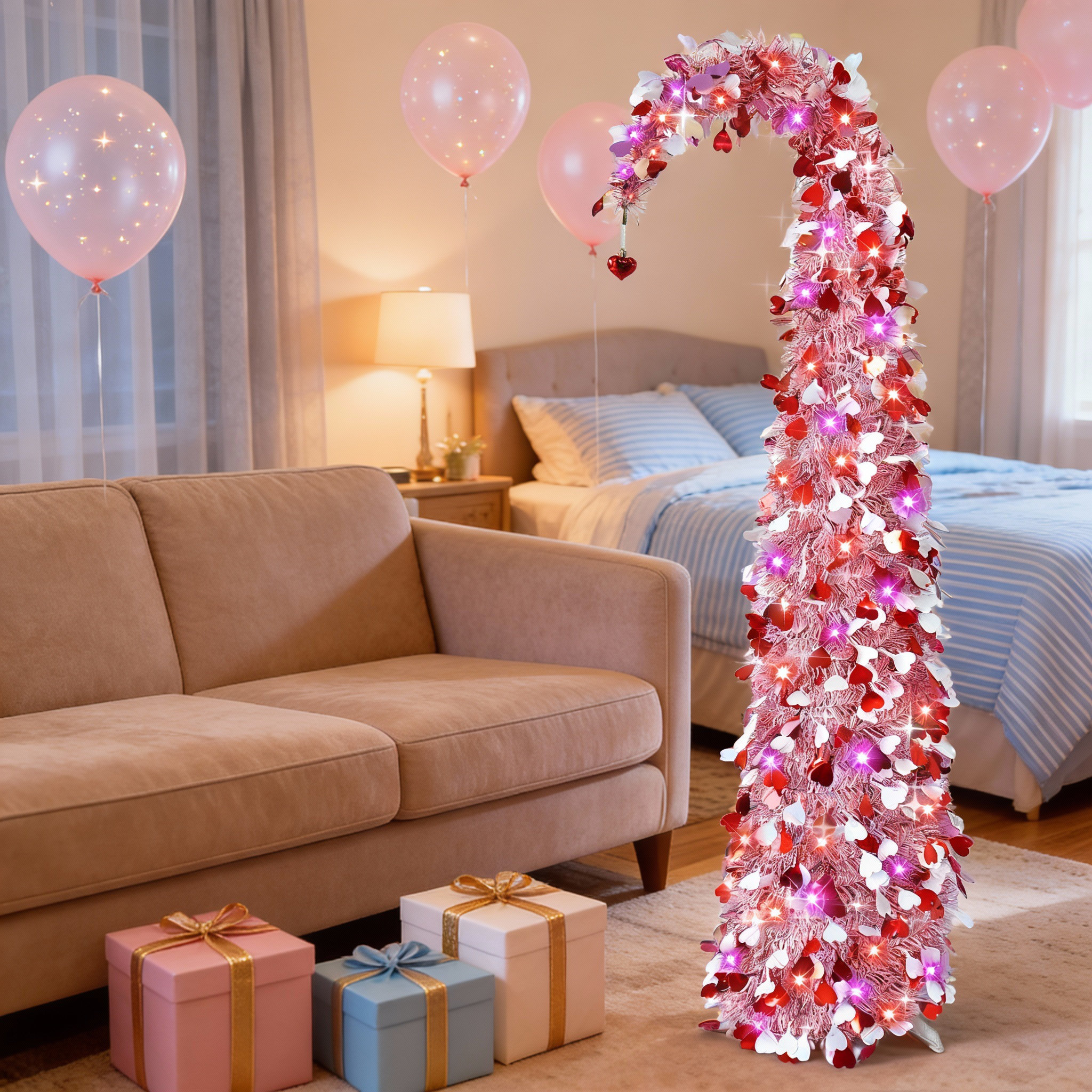 The Holiday Aisle® 5 Foot Pink Heart Tree With Lights Valentines Decor ...