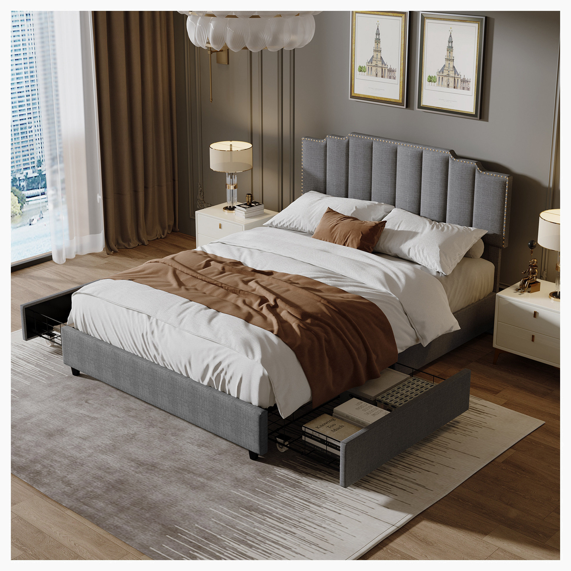 Latitude Run® Rylo Queen Size Upholstered Platform Bed Linen Bed Frame