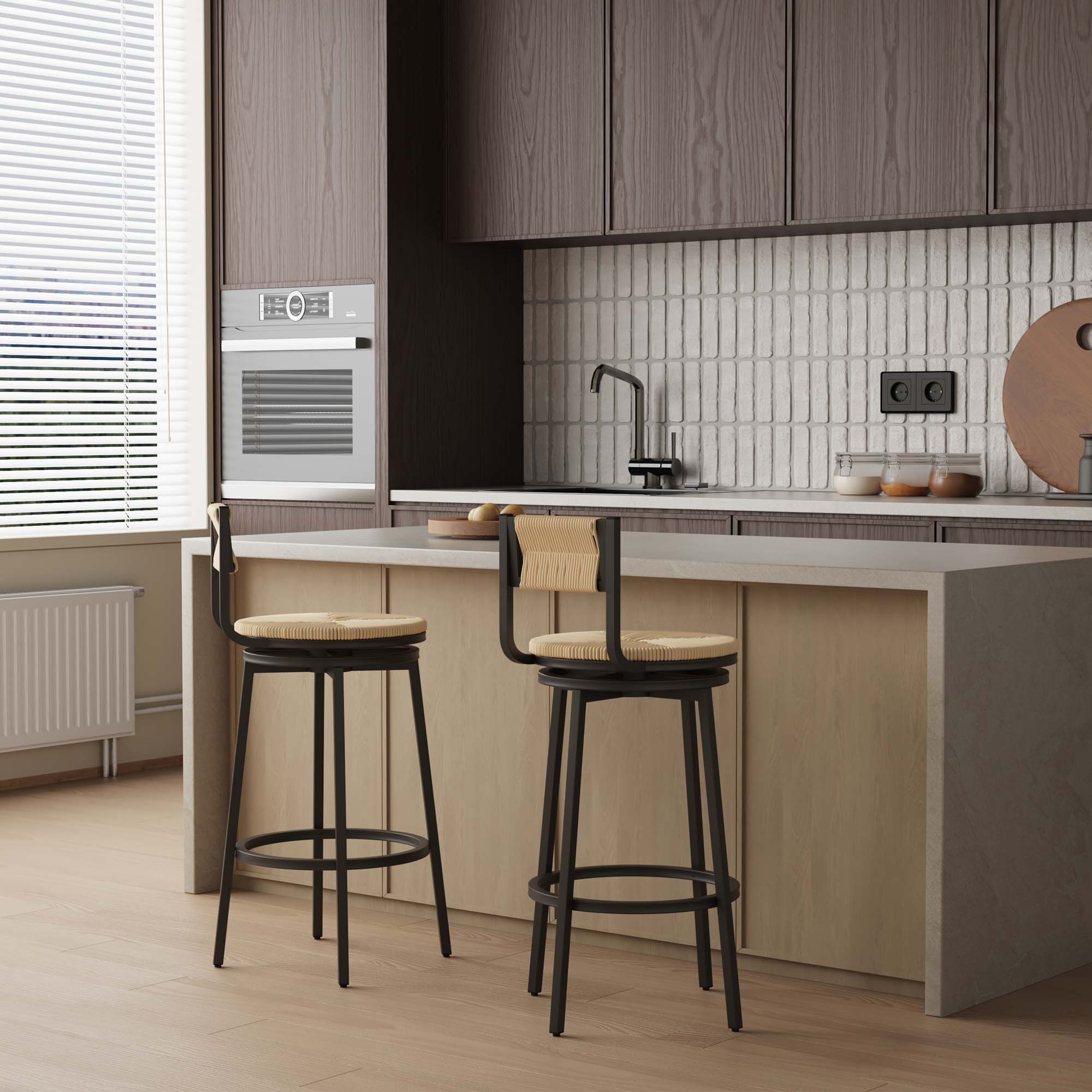 Bayou Breeze Swivel Bar Stools Paper Rope Handwoven Barstools With Back ...