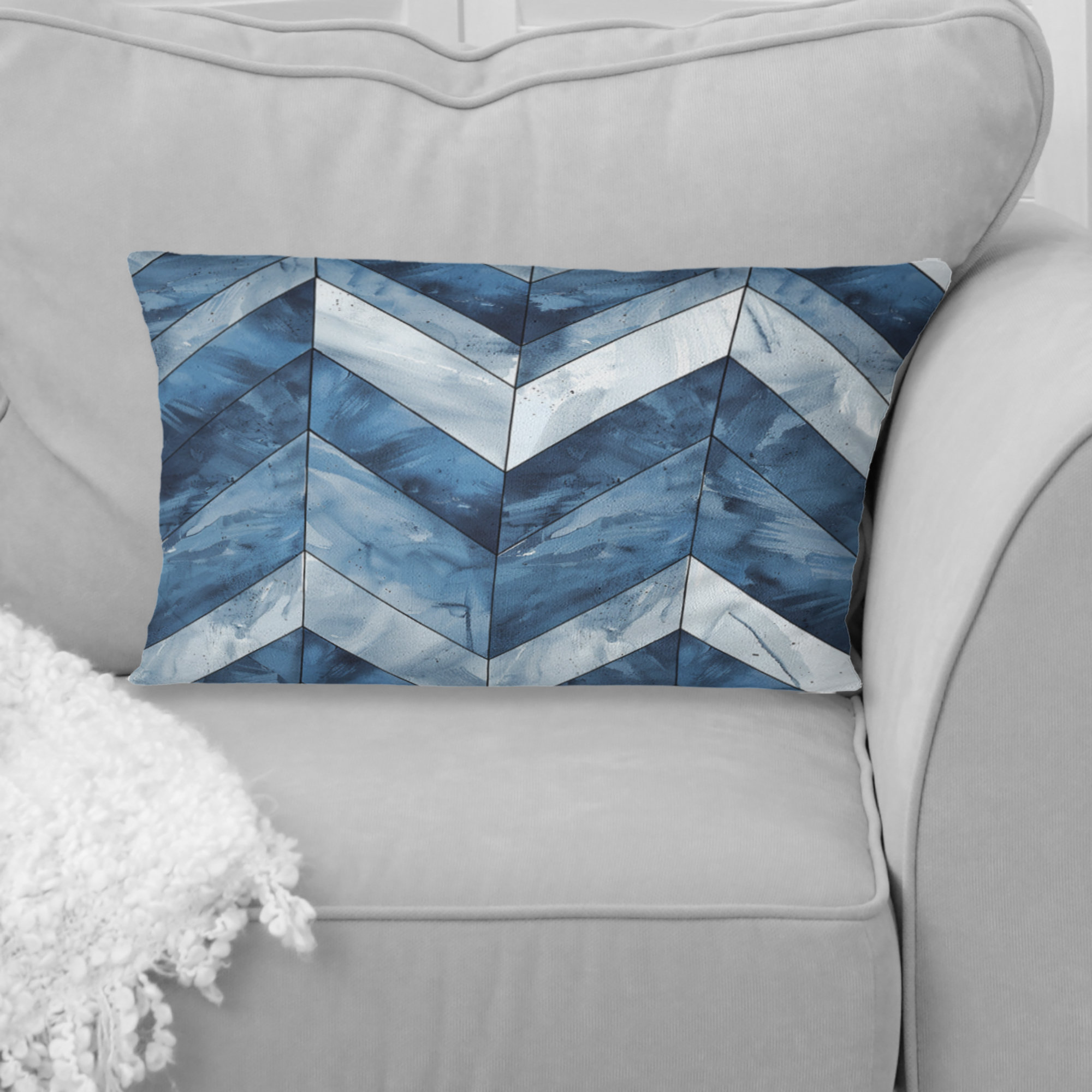 Design Art Blue Chevron Glam V - Transitional Lumbar Pillow | Wayfair